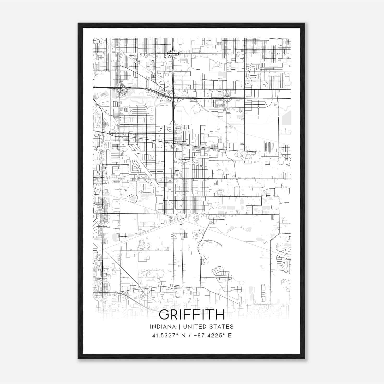 Griffith Indiana Map Poster, Modern Home Decor Wall Art Print - Custom ...