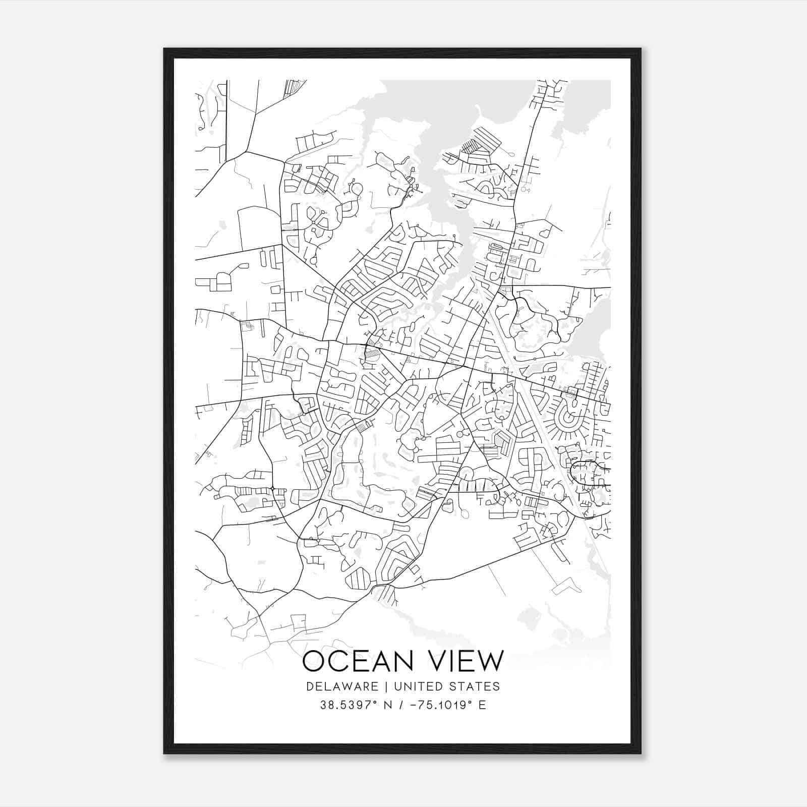 Ocean View Delaware Map Poster, Modern Home Decor Wall Art Print ...