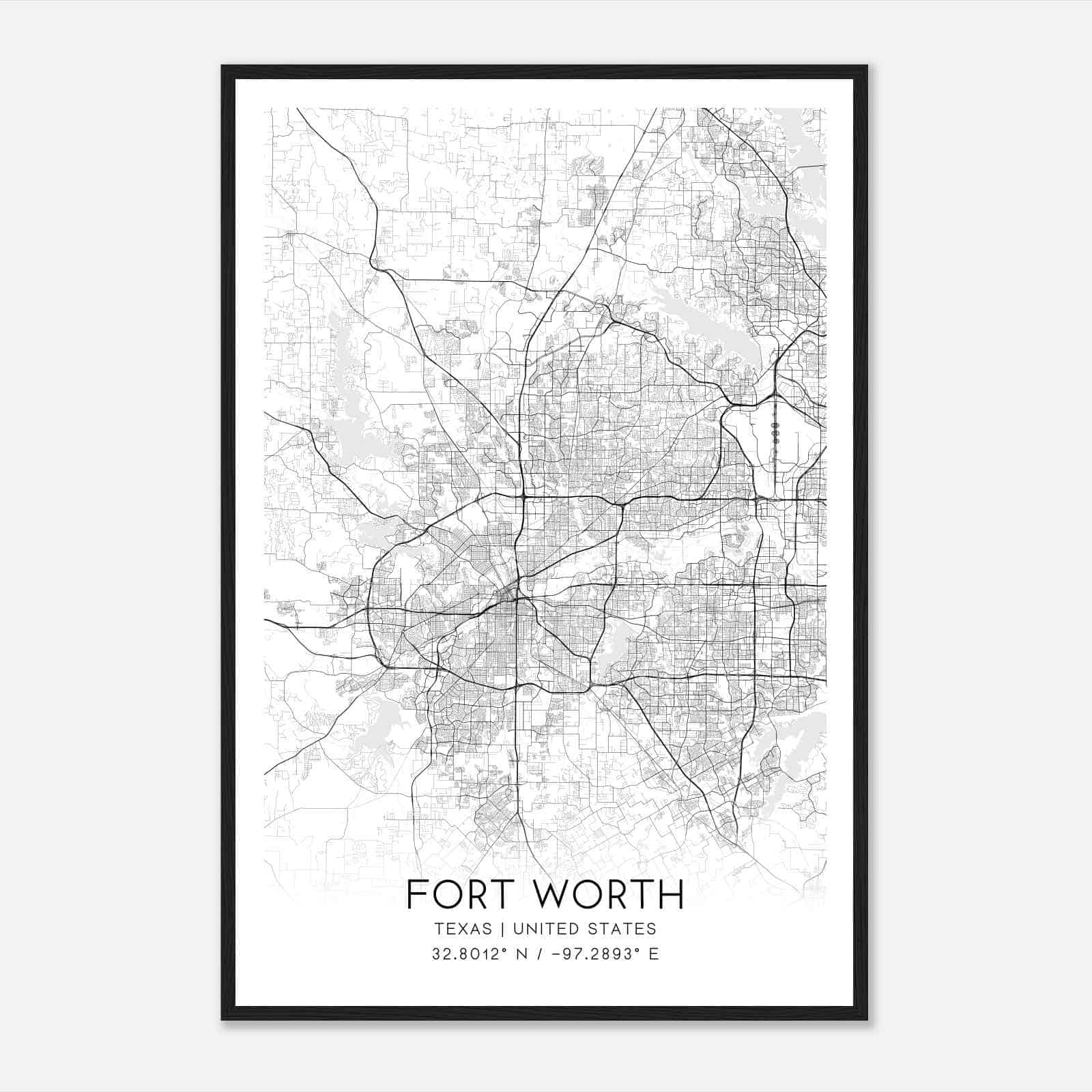 Fort Worth Texas Map Poster, Modern Home Decor Wall Art Print - Custom ...