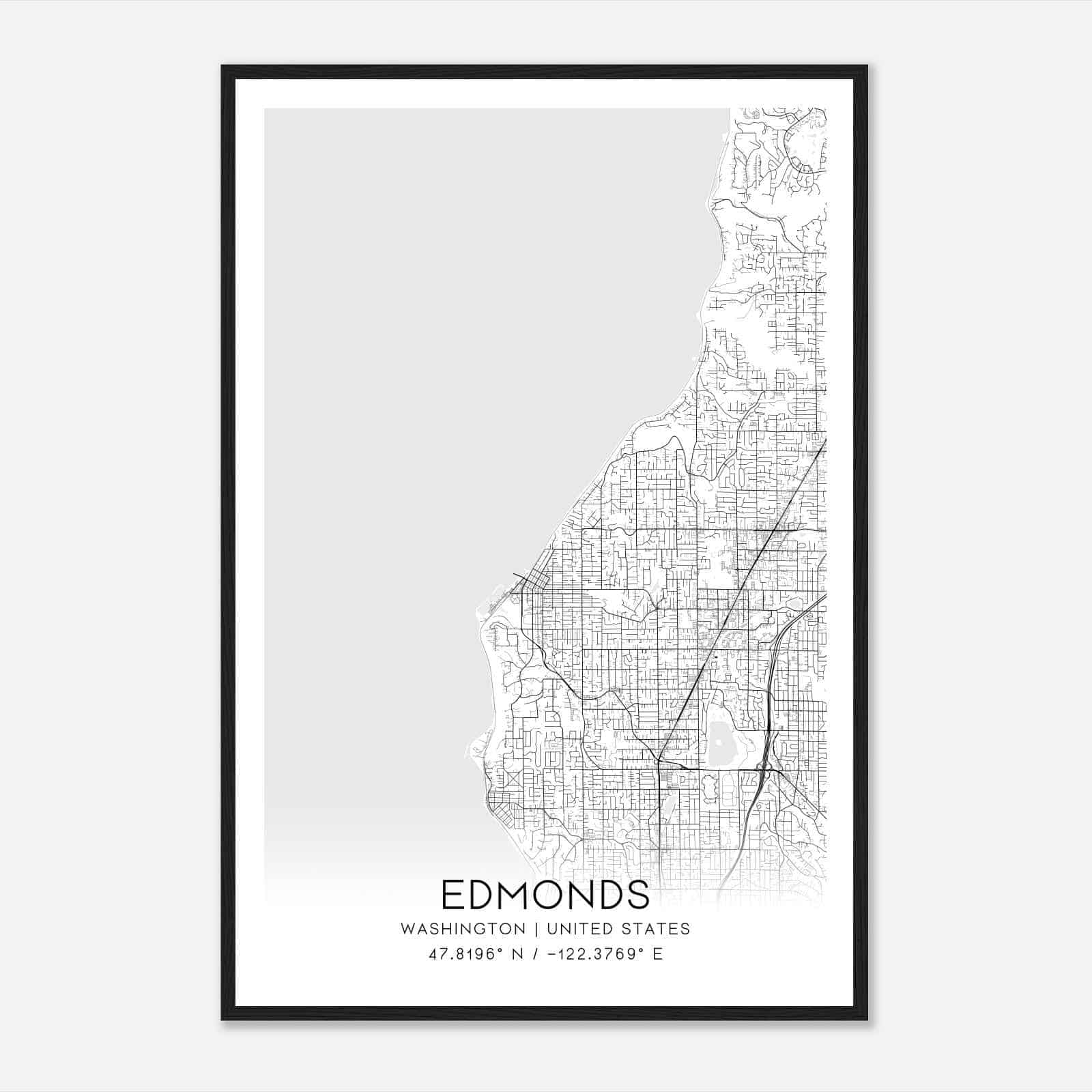 Edmonds Washington Map Poster, Modern Home Decor Wall Art Print ...