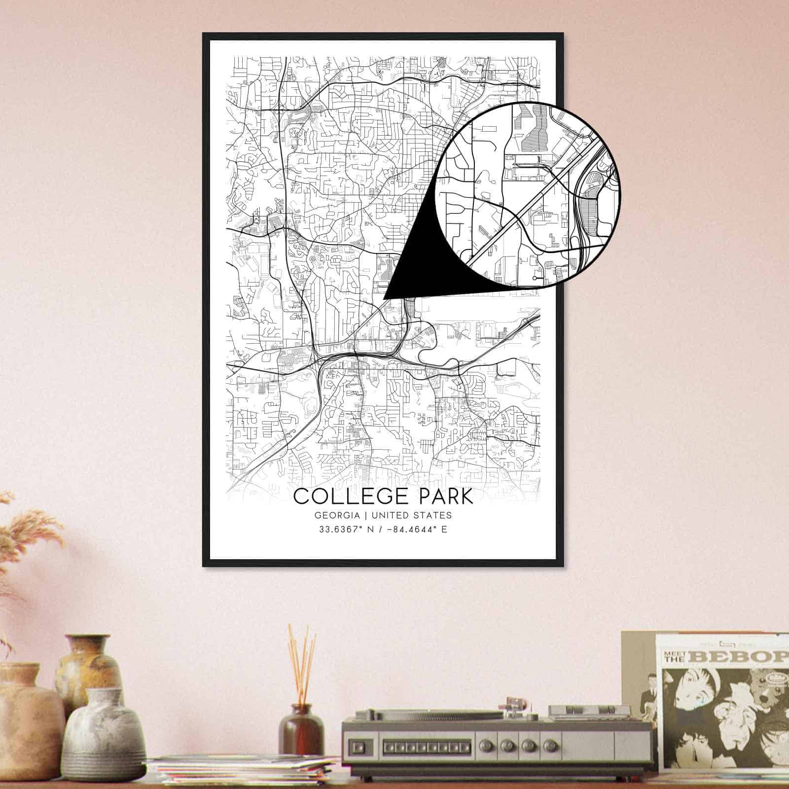 College Park Georgia Map Poster, Modern Home Decor Wall Art Print ...