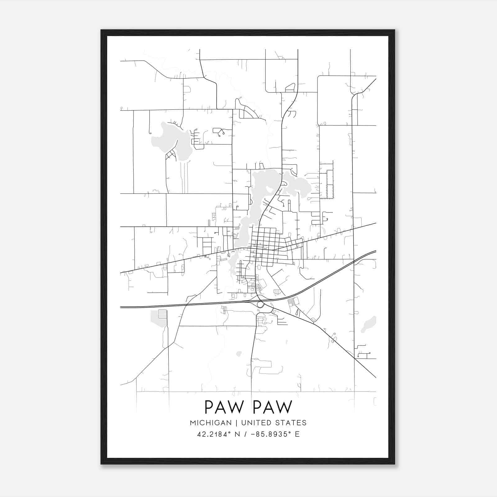 Paw Paw Michigan Map Poster, Modern Home Decor Wall Art Print - Custom Maps & Posters