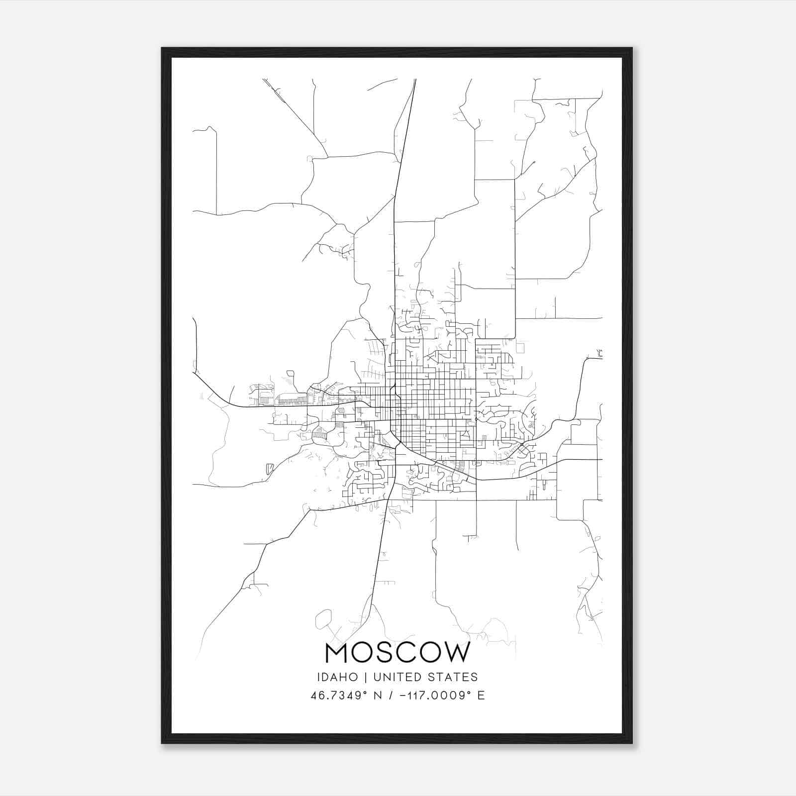 Moscow Idaho Map Poster, Modern Home Decor Wall Art Print - Custom Maps ...