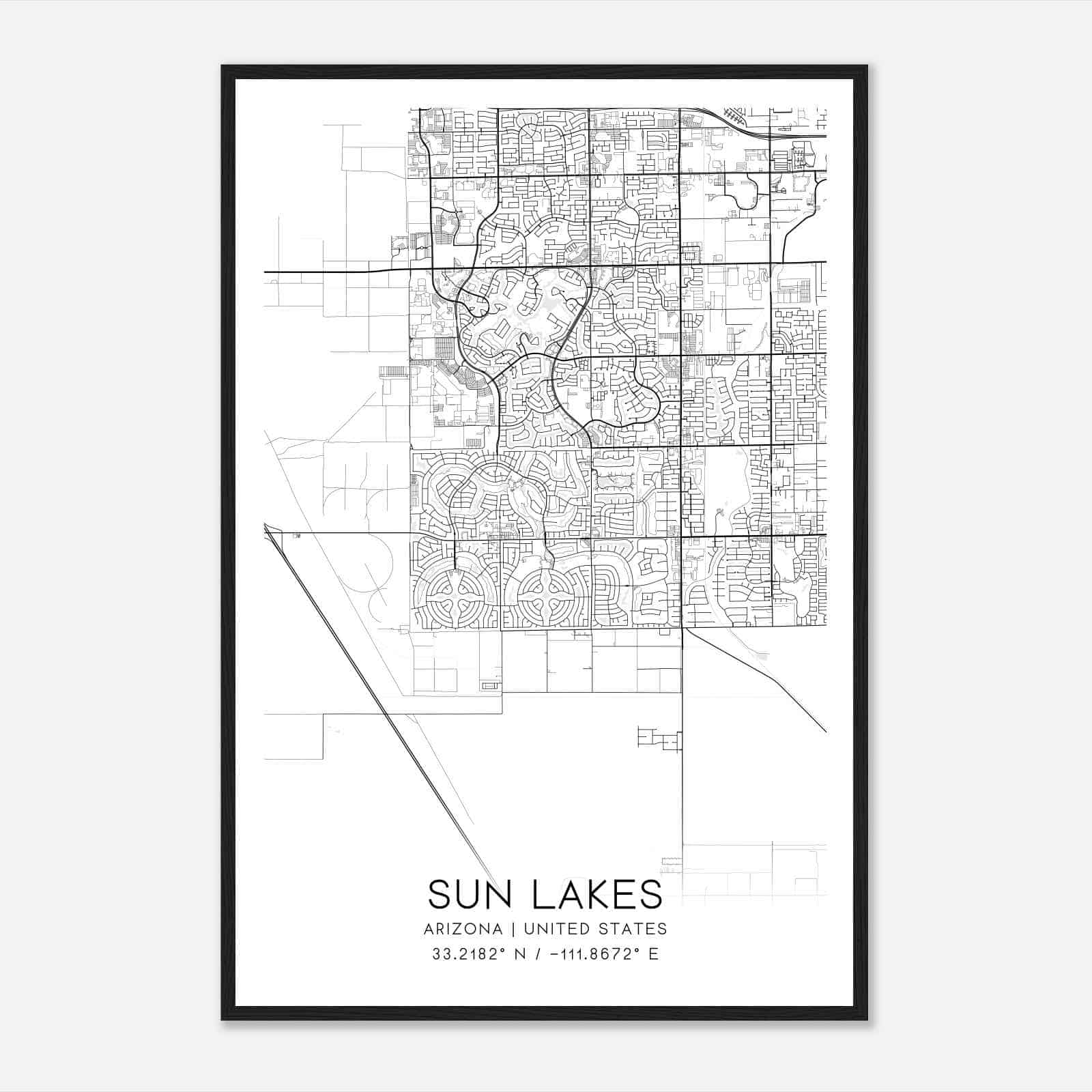 Sun Lakes Arizona Map Poster, Modern Home Decor Wall Art Print - Custom ...