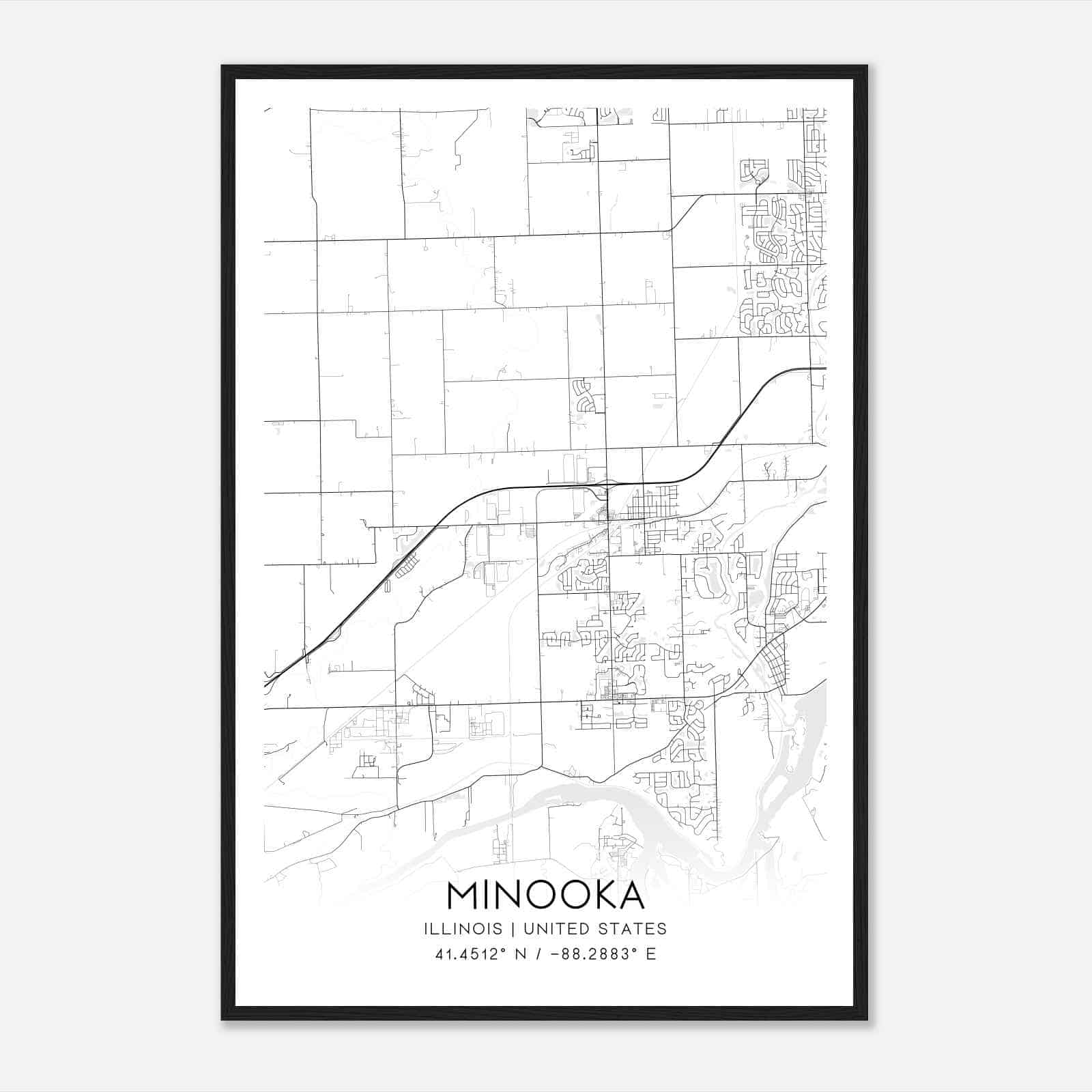 Minooka Illinois Map Poster, Modern Home Decor Wall Art Print - Custom ...
