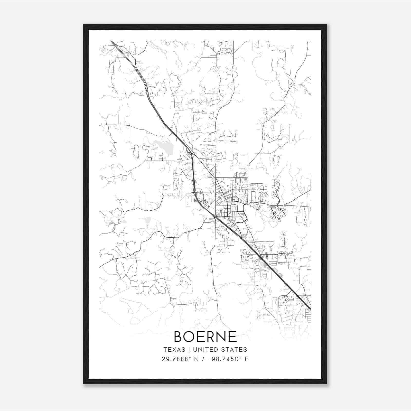 Boerne Texas Map Poster, Modern Home Decor Wall Art Print - Custom Maps ...