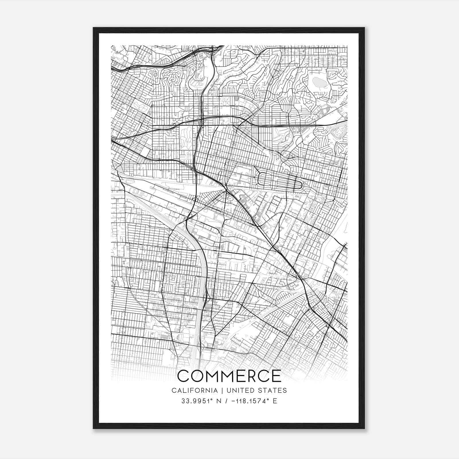 Commerce California Map Poster, Modern Home Decor Wall Art Print ...