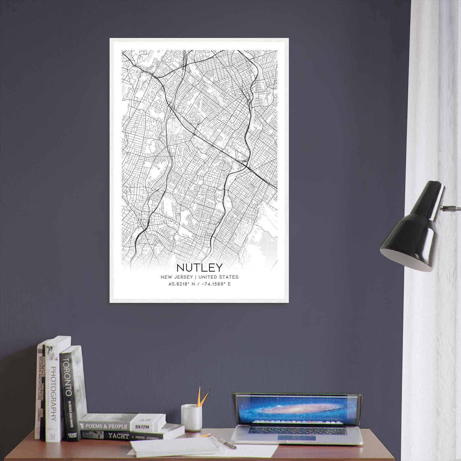 Nutley New Jersey Map Poster, Modern Home Decor Wall Art Print - Custom ...