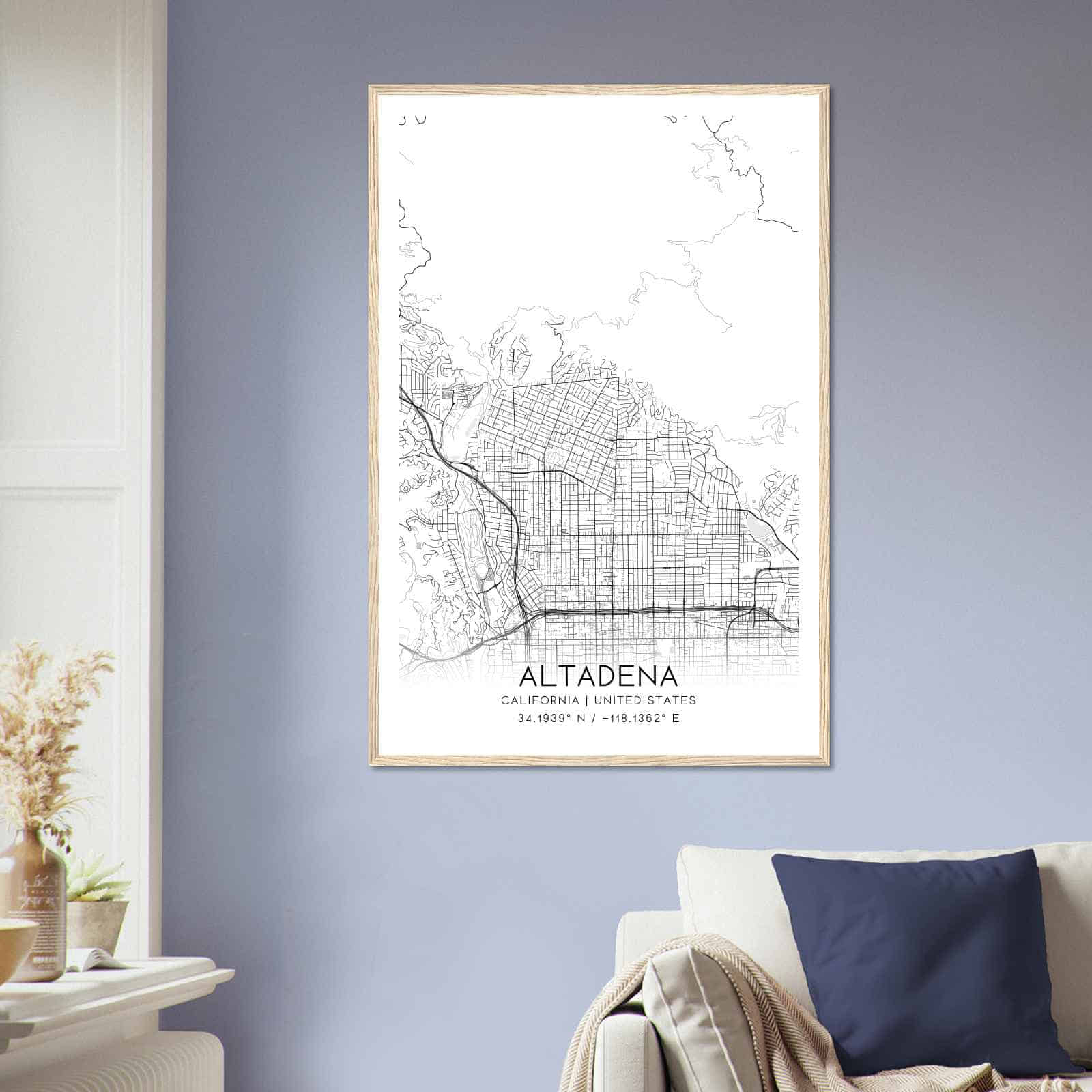 Altadena California Map Poster, Modern Home Decor Wall Art Print ...