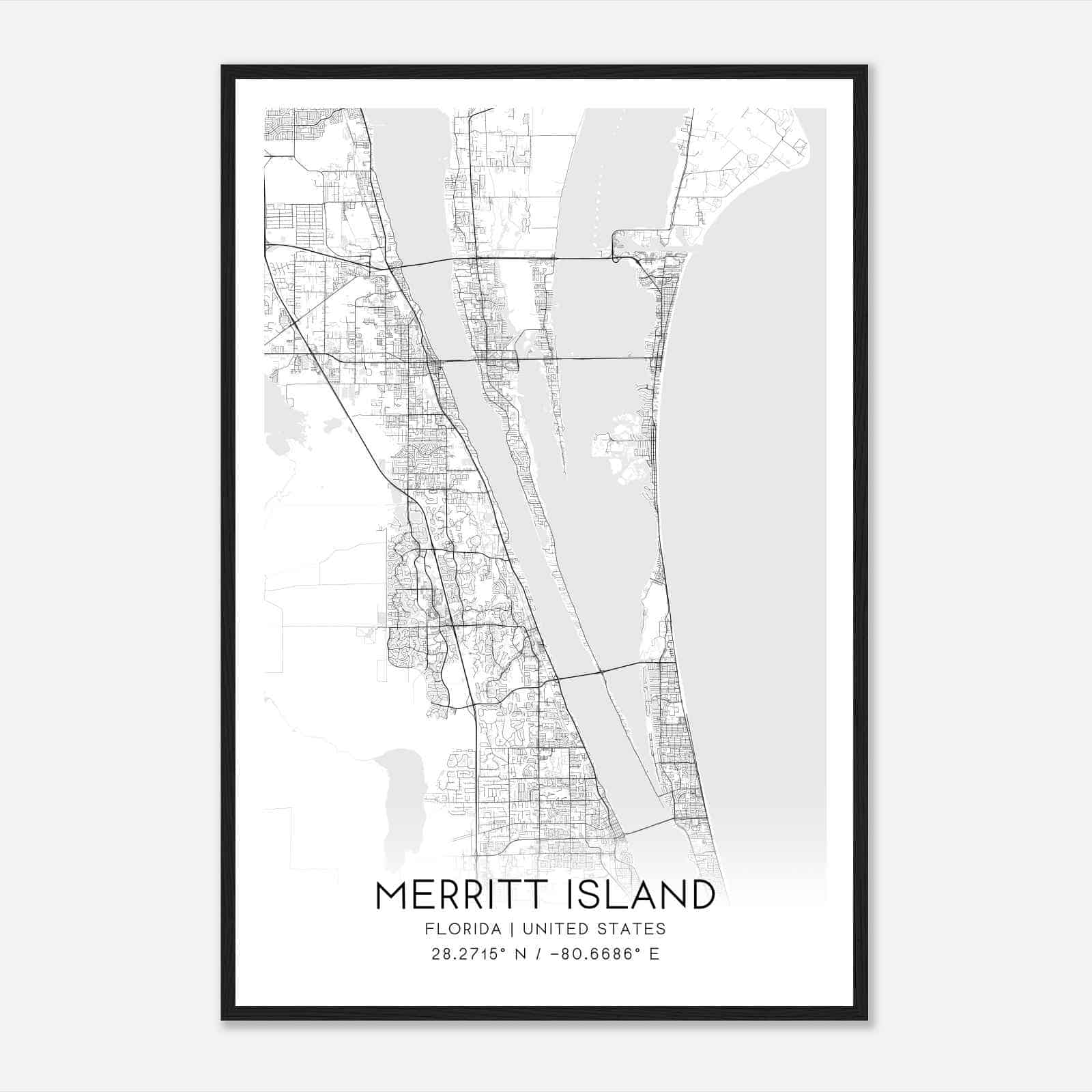 Merritt Island Florida Map Poster, Modern Home Decor Wall Art Print ...