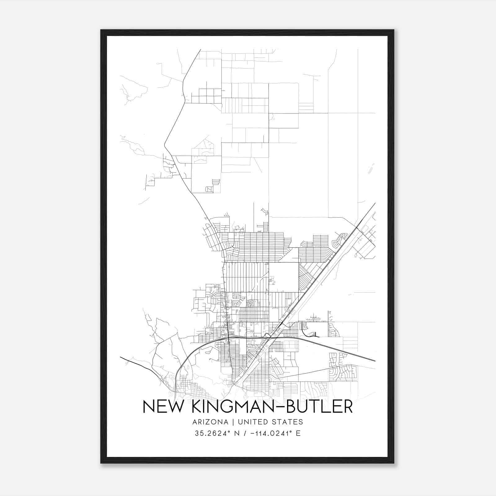 New Kingman-Butler Arizona Map Poster, Modern Home Decor Wall Art Print ...