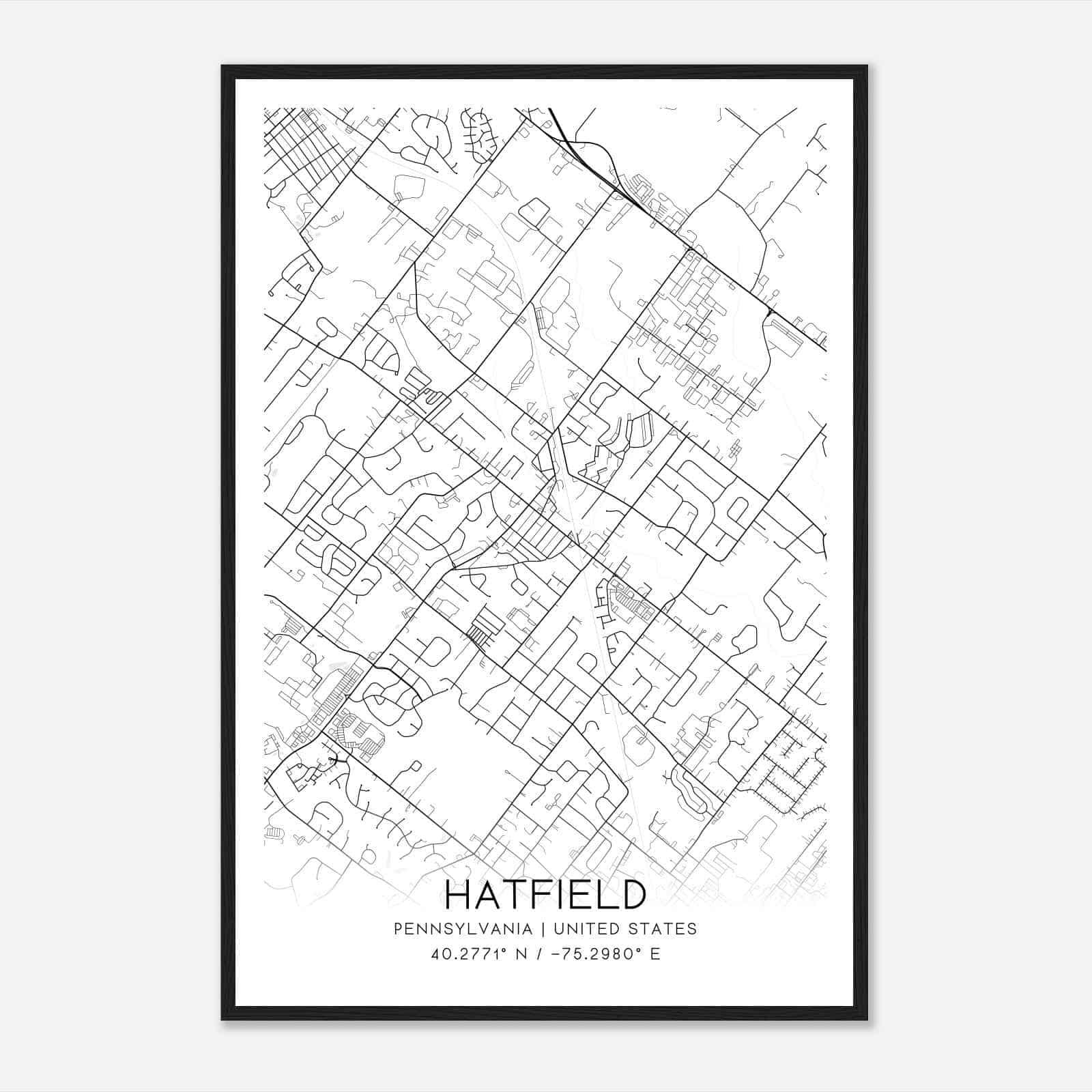 Hatfield Pennsylvania Map Poster, Modern Home Decor Wall Art Print ...