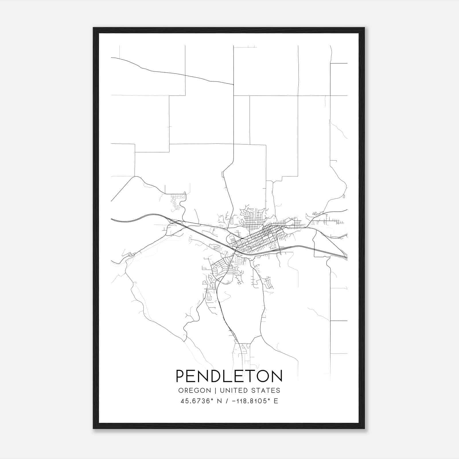 Pendleton Oregon Map Poster, Modern Home Decor Wall Art Print - Custom ...