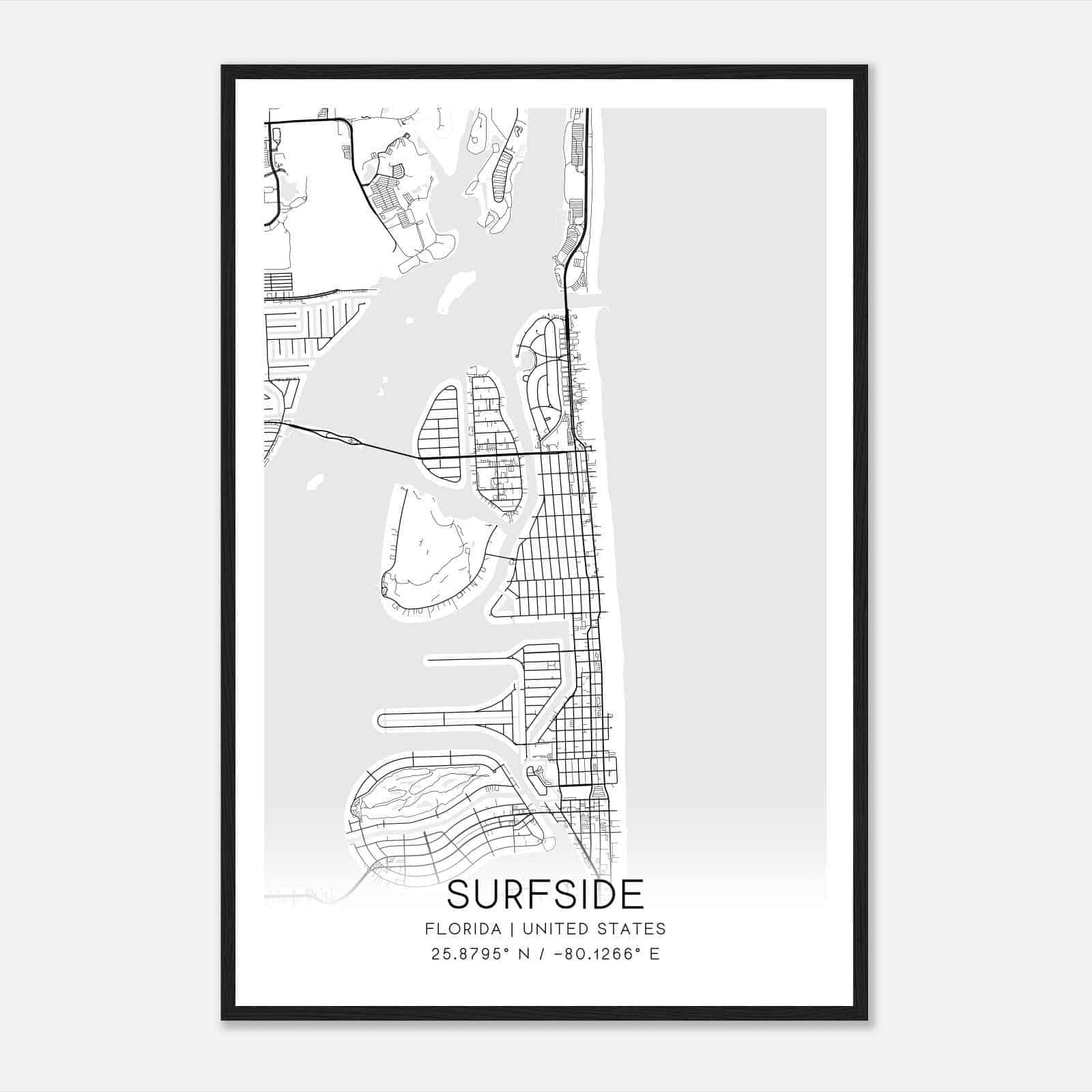 Surfside Florida Map Poster, Modern Home Decor Wall Art Print - Custom ...