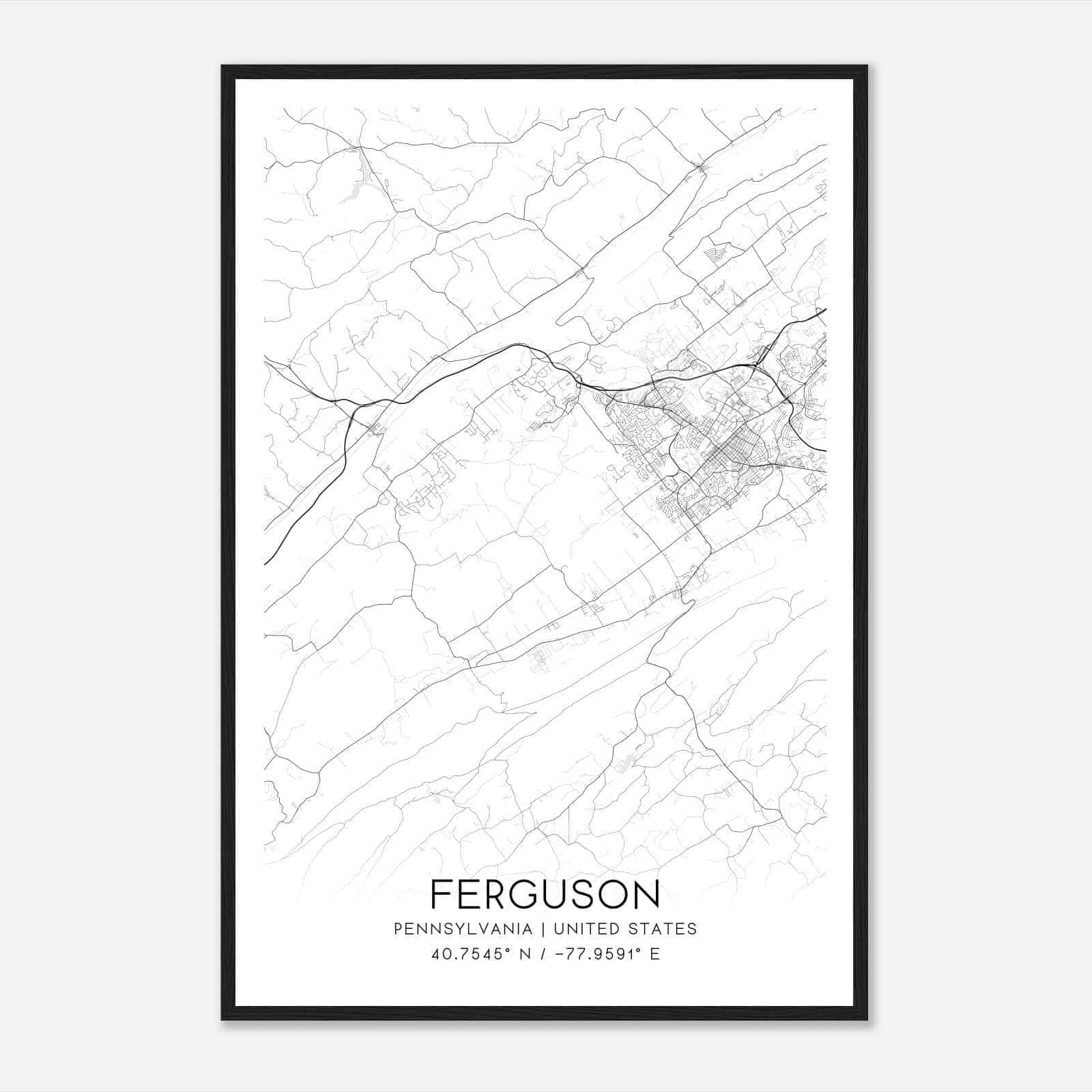 Vintage Ferguson Pennsylvania Map Poster, Modern Home Decor Wall Art ...