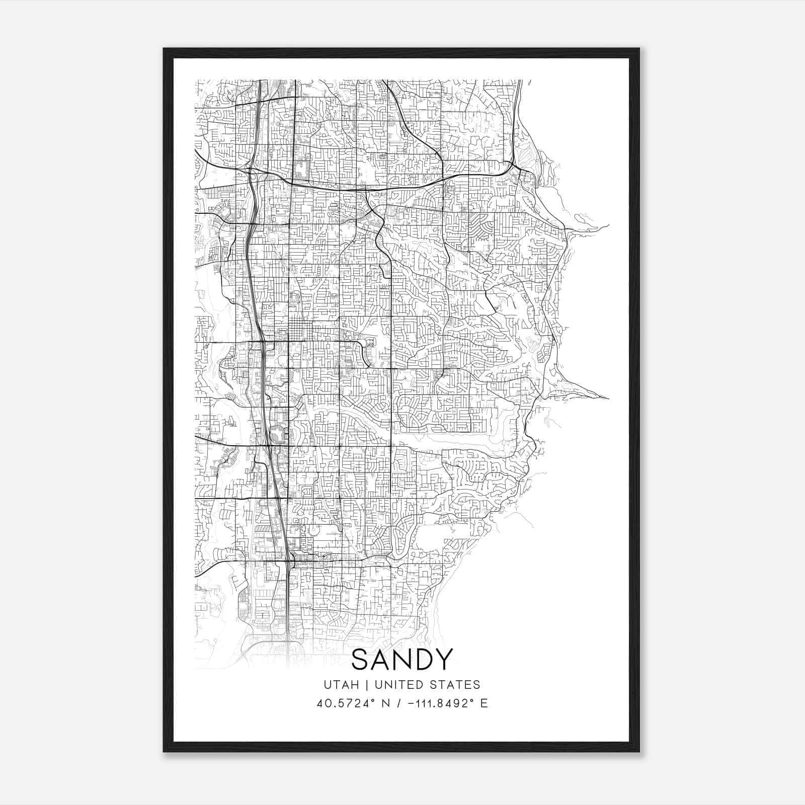 Sandy Utah Map Poster, Modern Home Decor Wall Art Print - Custom Maps ...