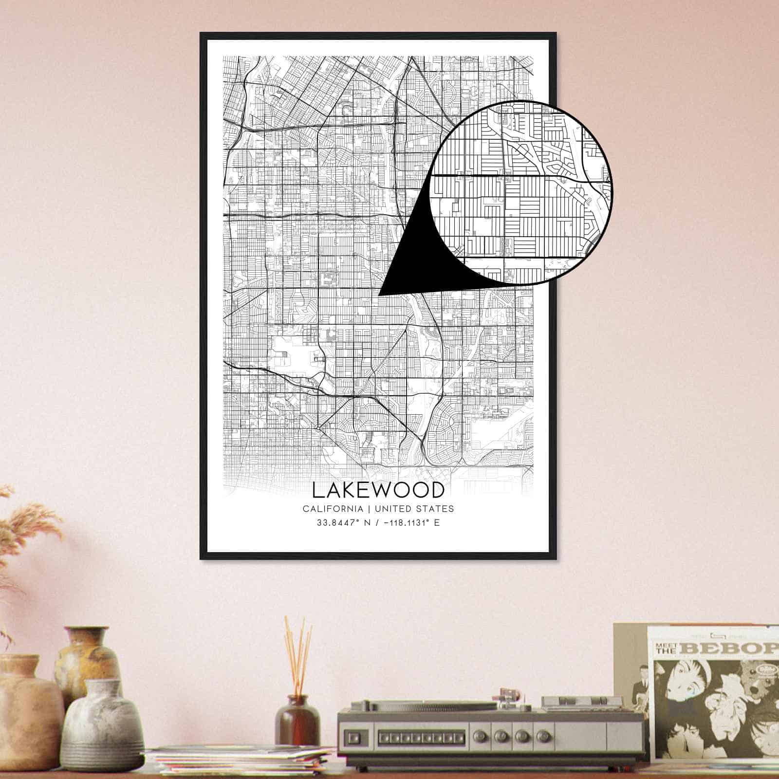 Lakewood California Map Poster, Modern Home Decor Wall Art Print ...