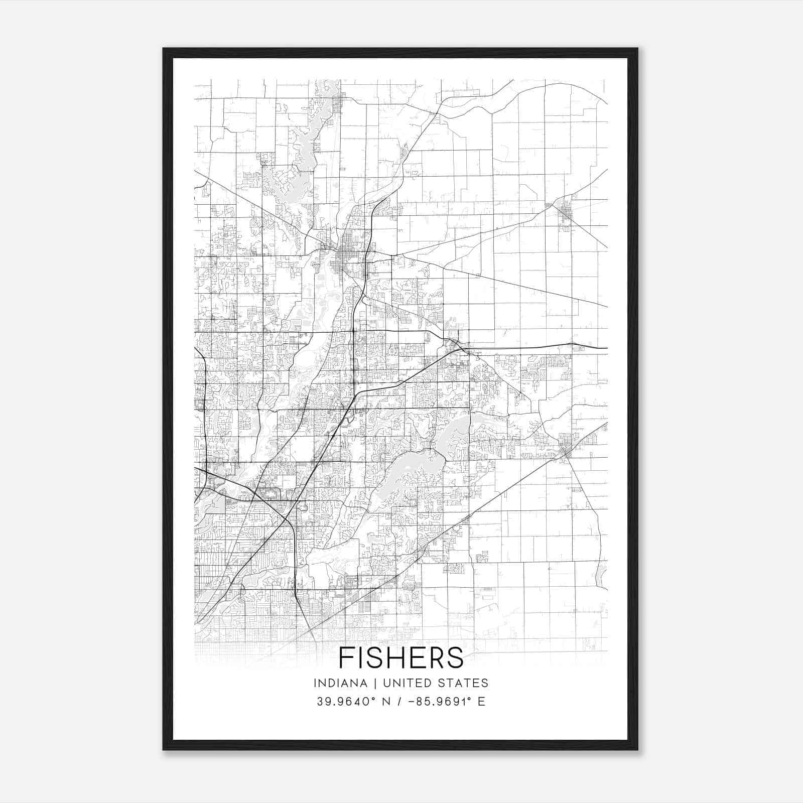 Fishers Indiana Map Poster, Modern Home Decor Wall Art Print - Custom ...