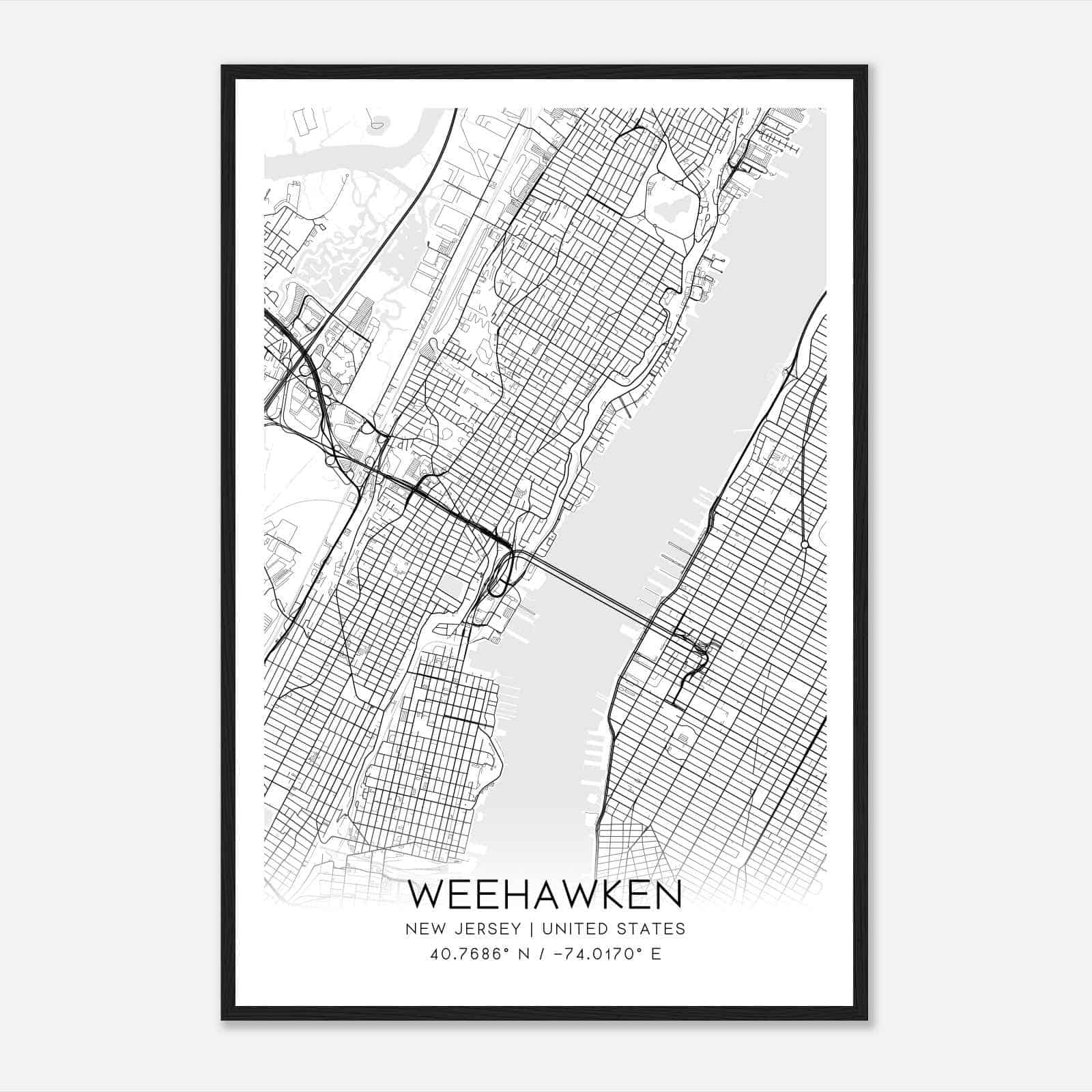 Weehawken New Jersey Map Poster, Modern Home Decor Wall Art Print ...