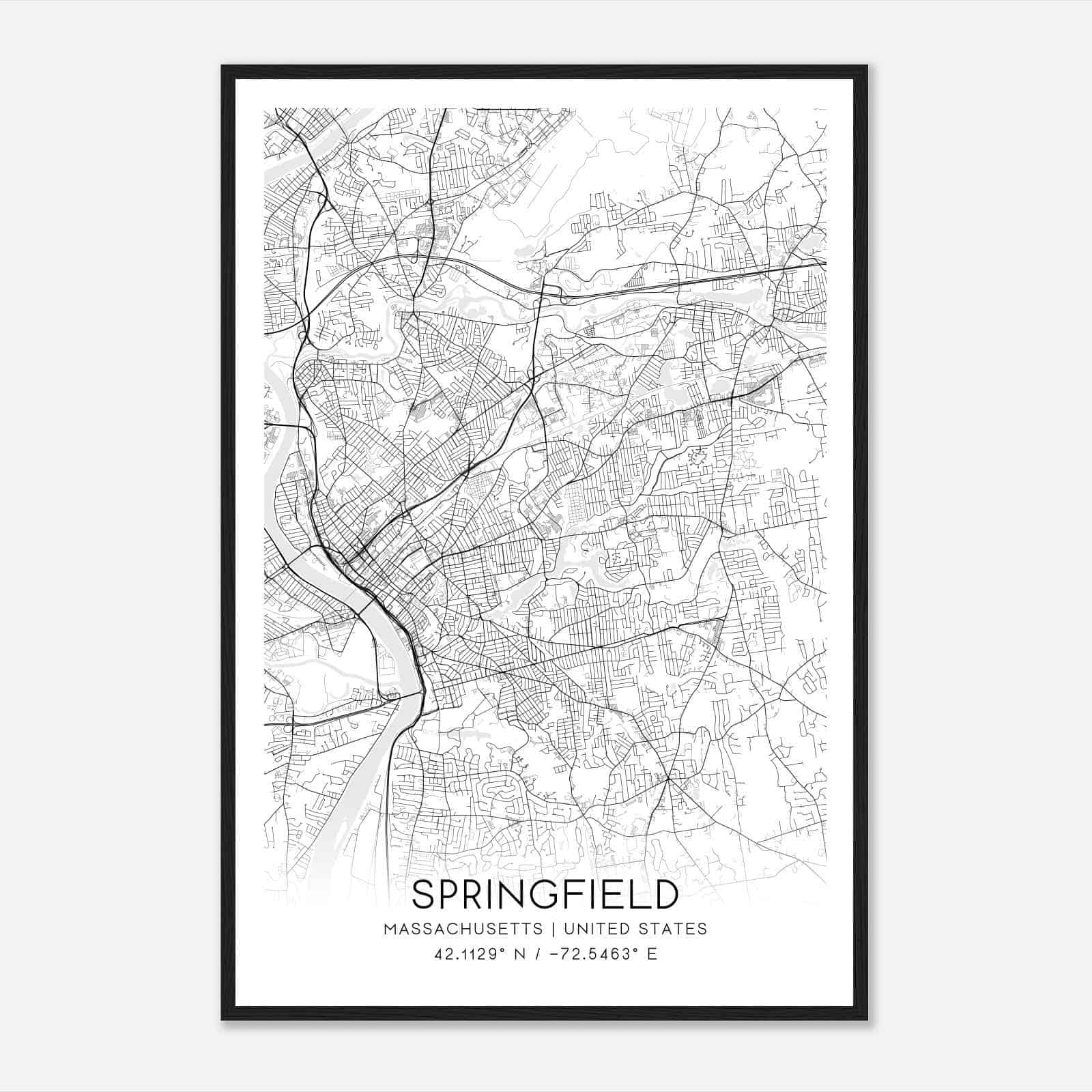 Springfield Massachusetts Map Poster, Modern Home Decor Wall Art Print ...