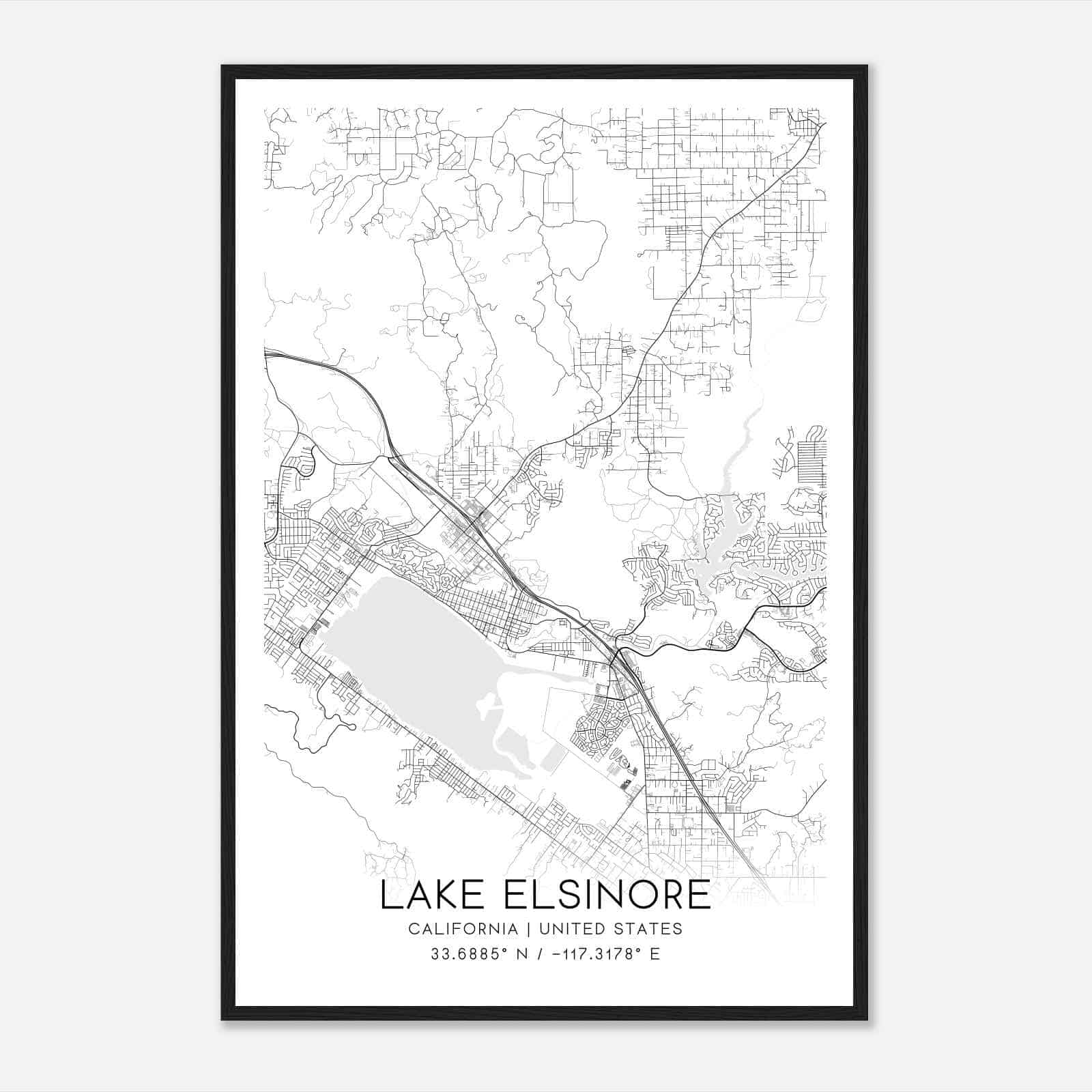 Lake Elsinore California Map Poster, Modern Home Decor Wall Art Print ...