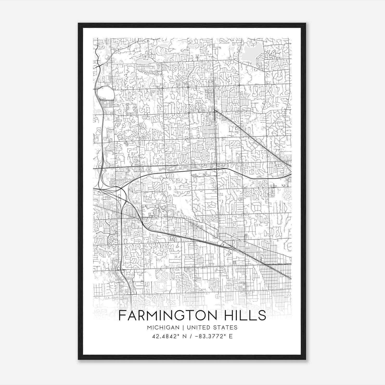 Farmington Hills Michigan Map Poster, Modern Home Decor Wall Art Print ...