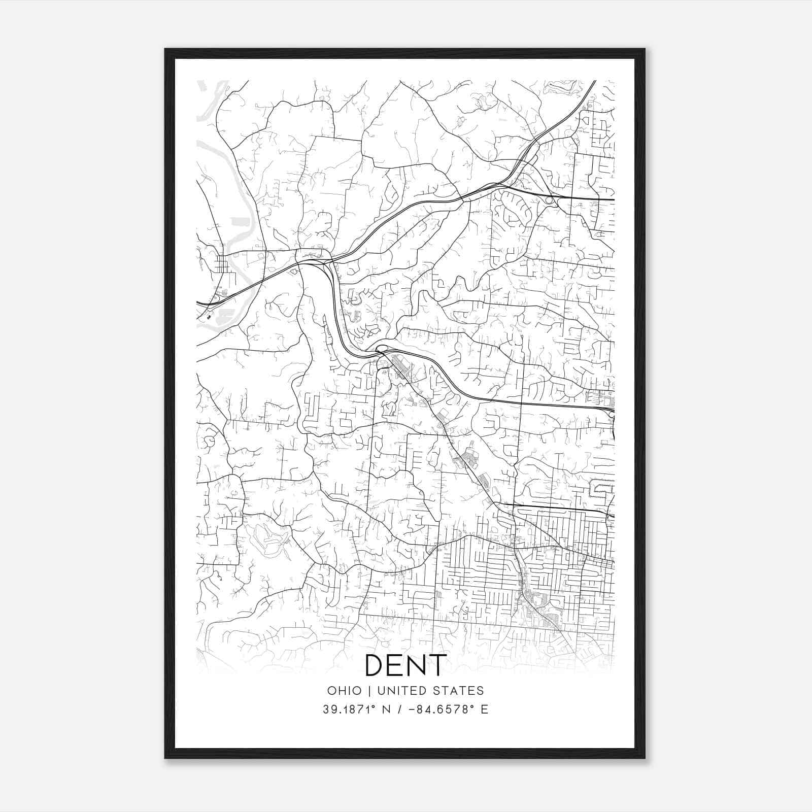 Dent Ohio Map Poster, Modern Home Decor Wall Art Print - Custom Maps ...
