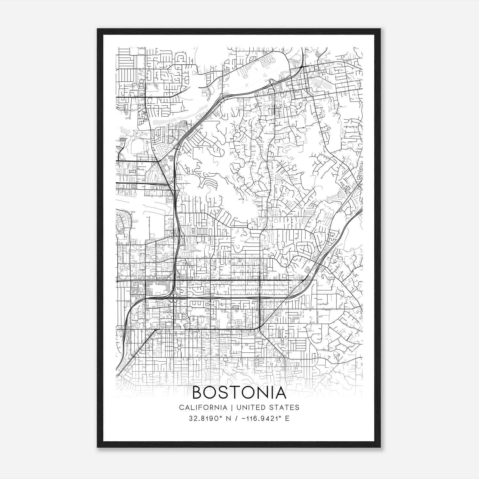 Bostonia California Map Poster, Modern Home Decor Wall Art Print ...
