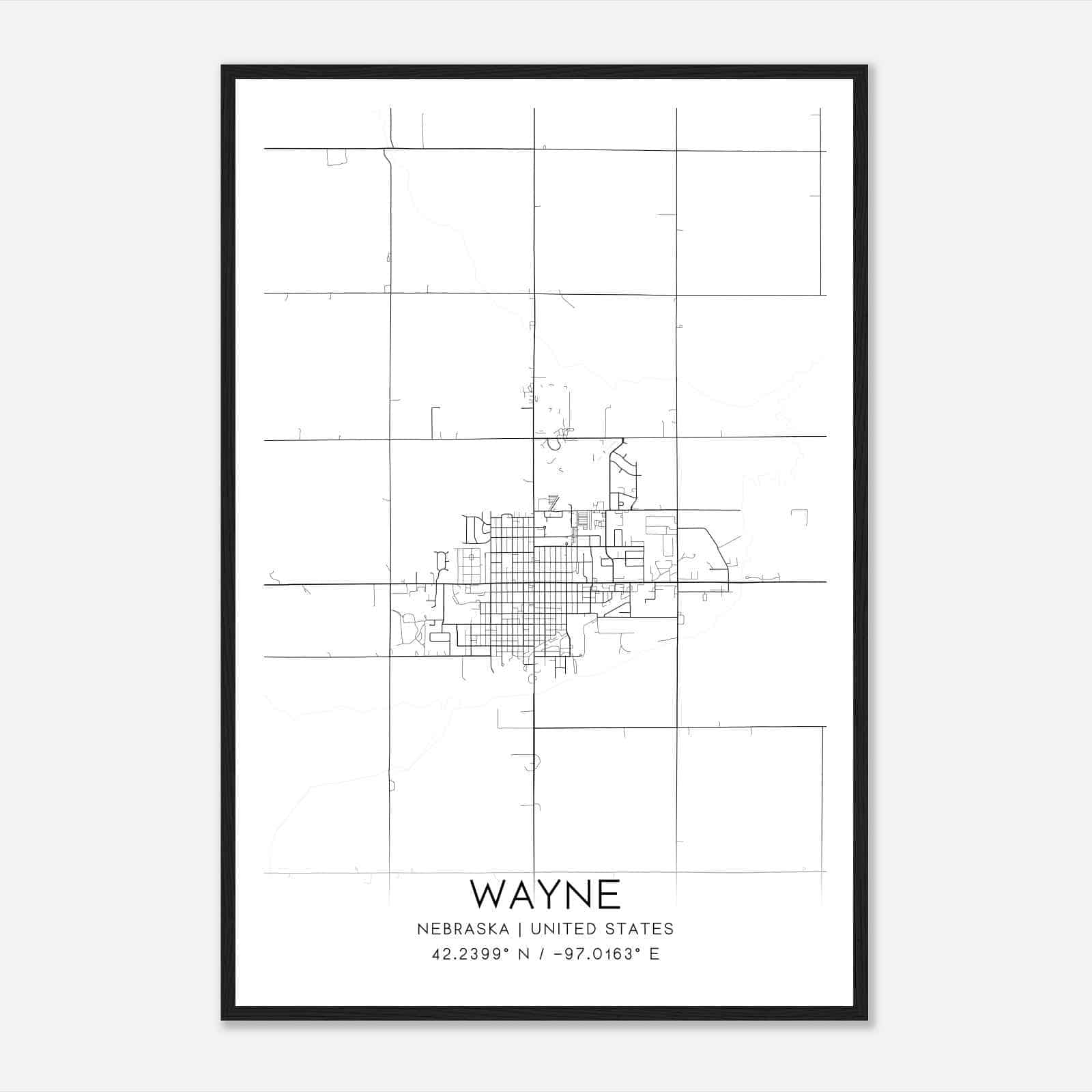Wayne Nebraska Map Poster, Modern Home Decor Wall Art Print - Custom ...