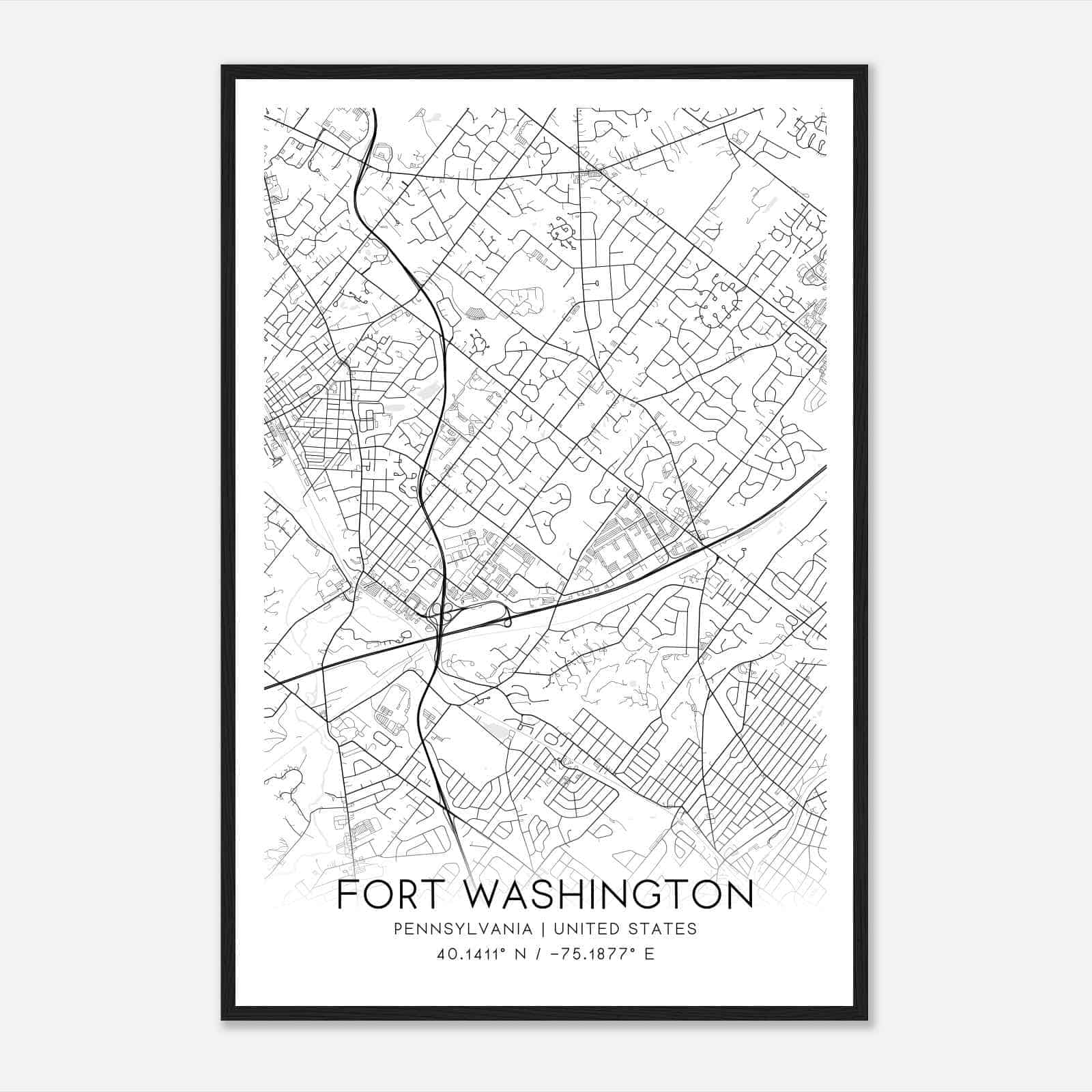 Fort Washington Pennsylvania Map Poster, Modern Home Decor Wall Art ...