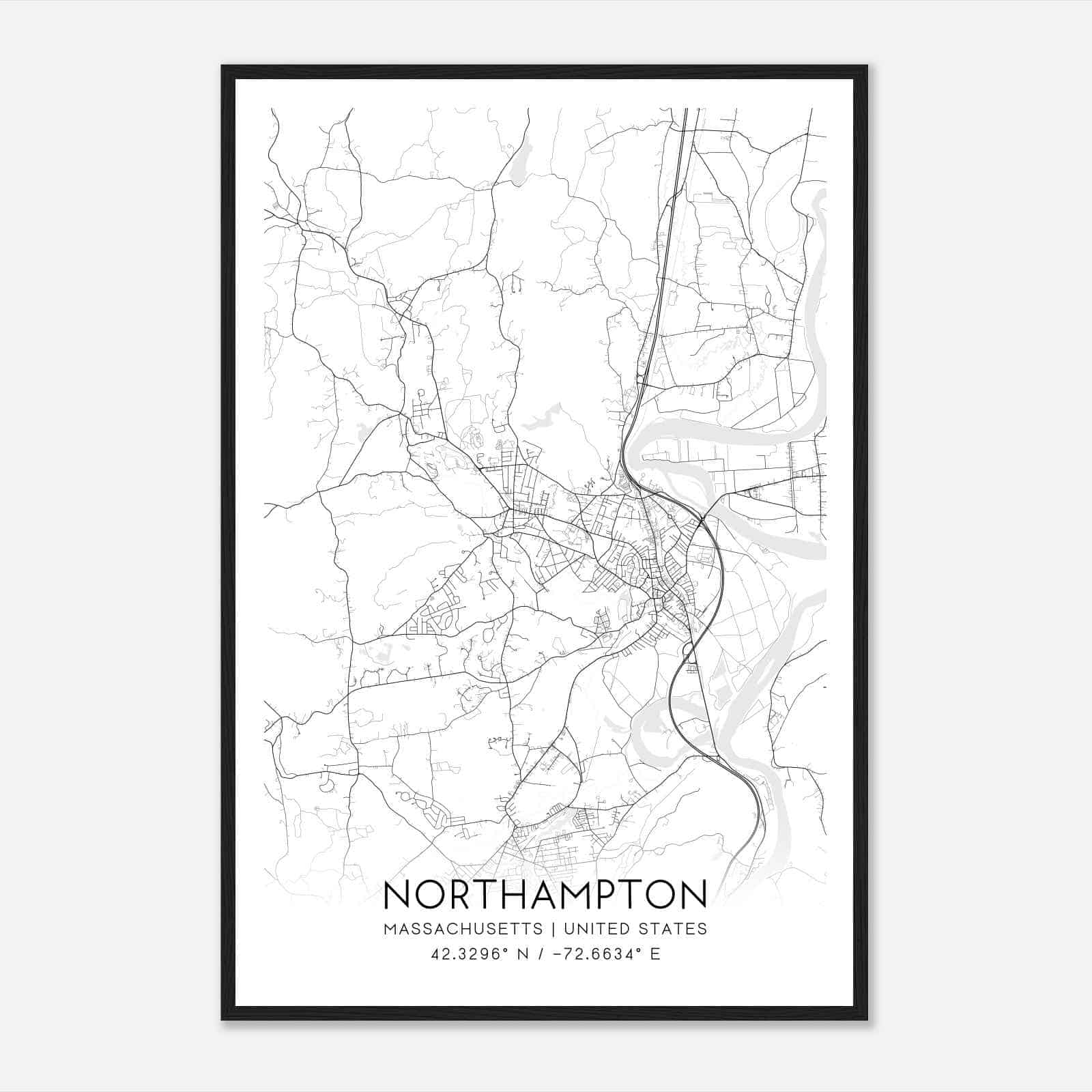 Northampton Massachusetts Map Poster, Modern Home Decor Wall Art Print ...