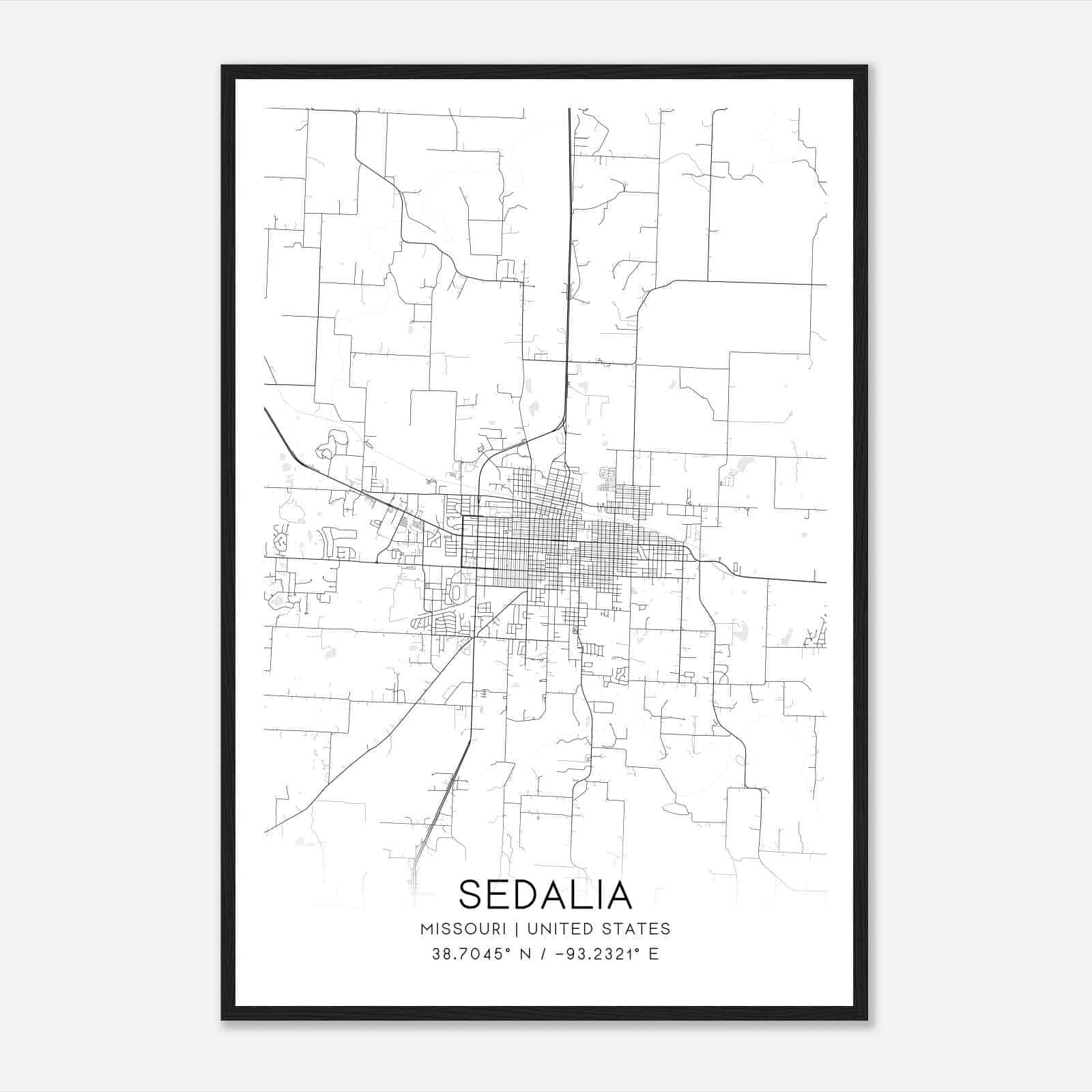 Sedalia Missouri Map Poster, Modern Home Decor Wall Art Print - Custom ...
