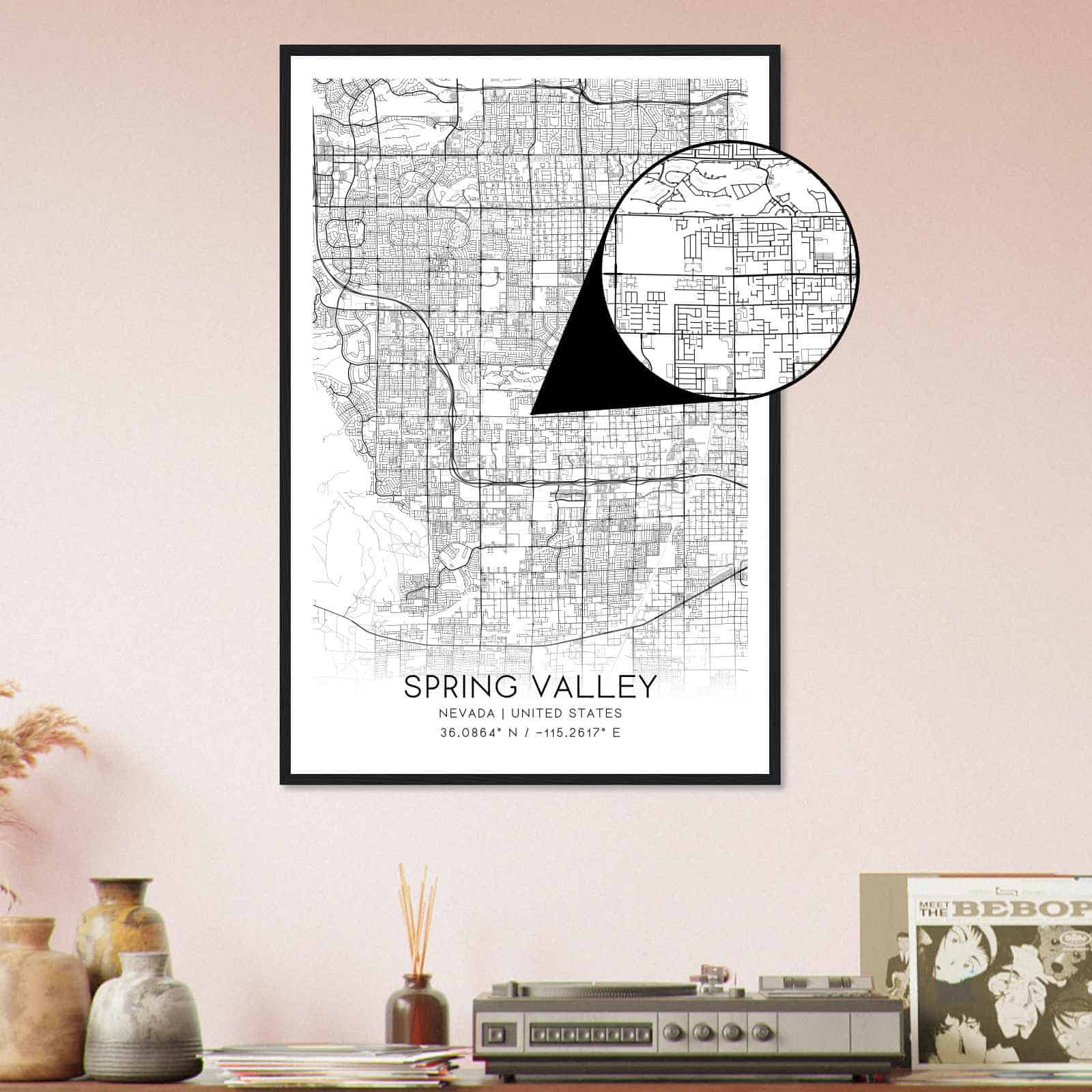 Spring Valley Nevada Map Poster, Modern Home Decor Wall Art Print ...