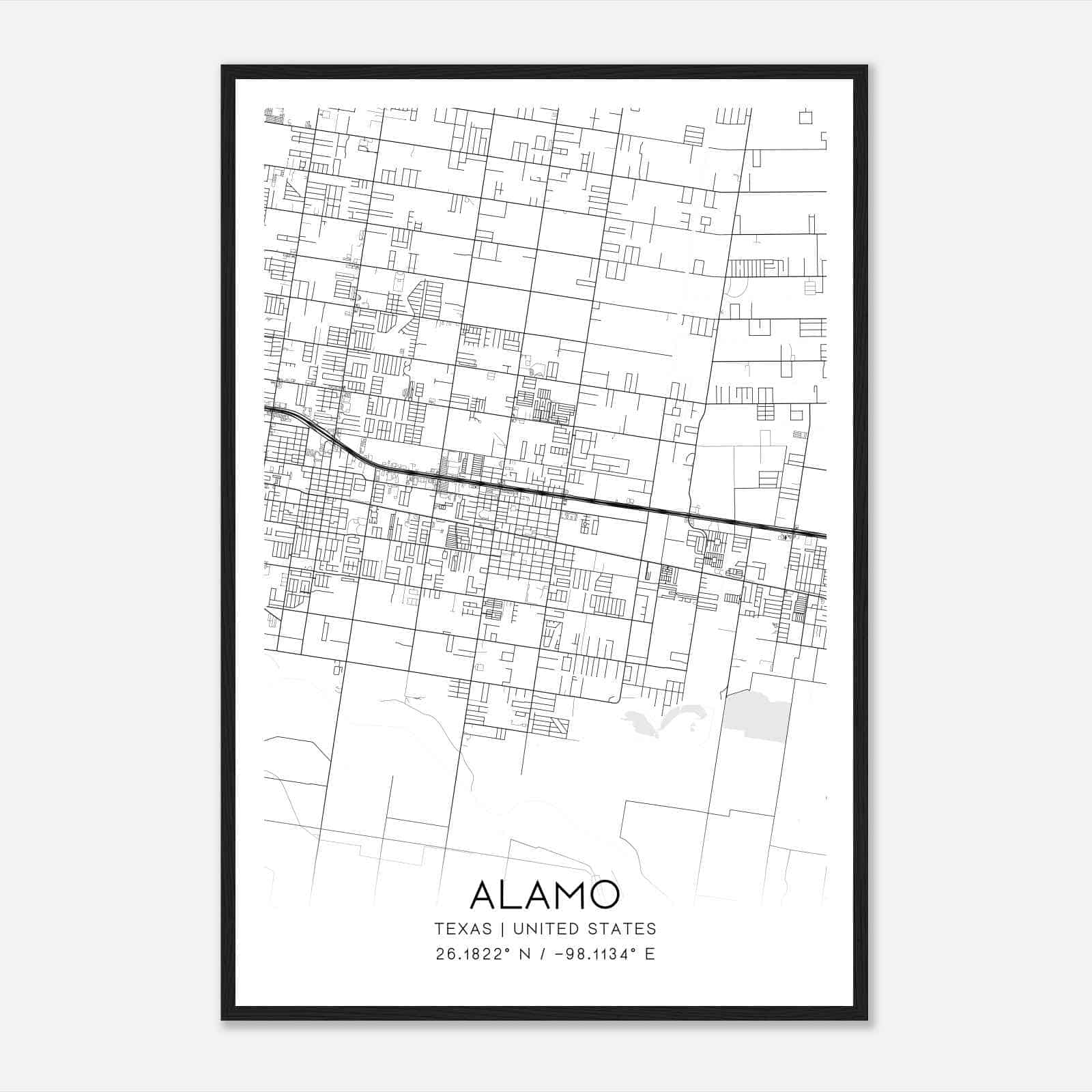 Alamo Texas Map Poster, Modern Home Decor Wall Art Print - Custom Maps ...