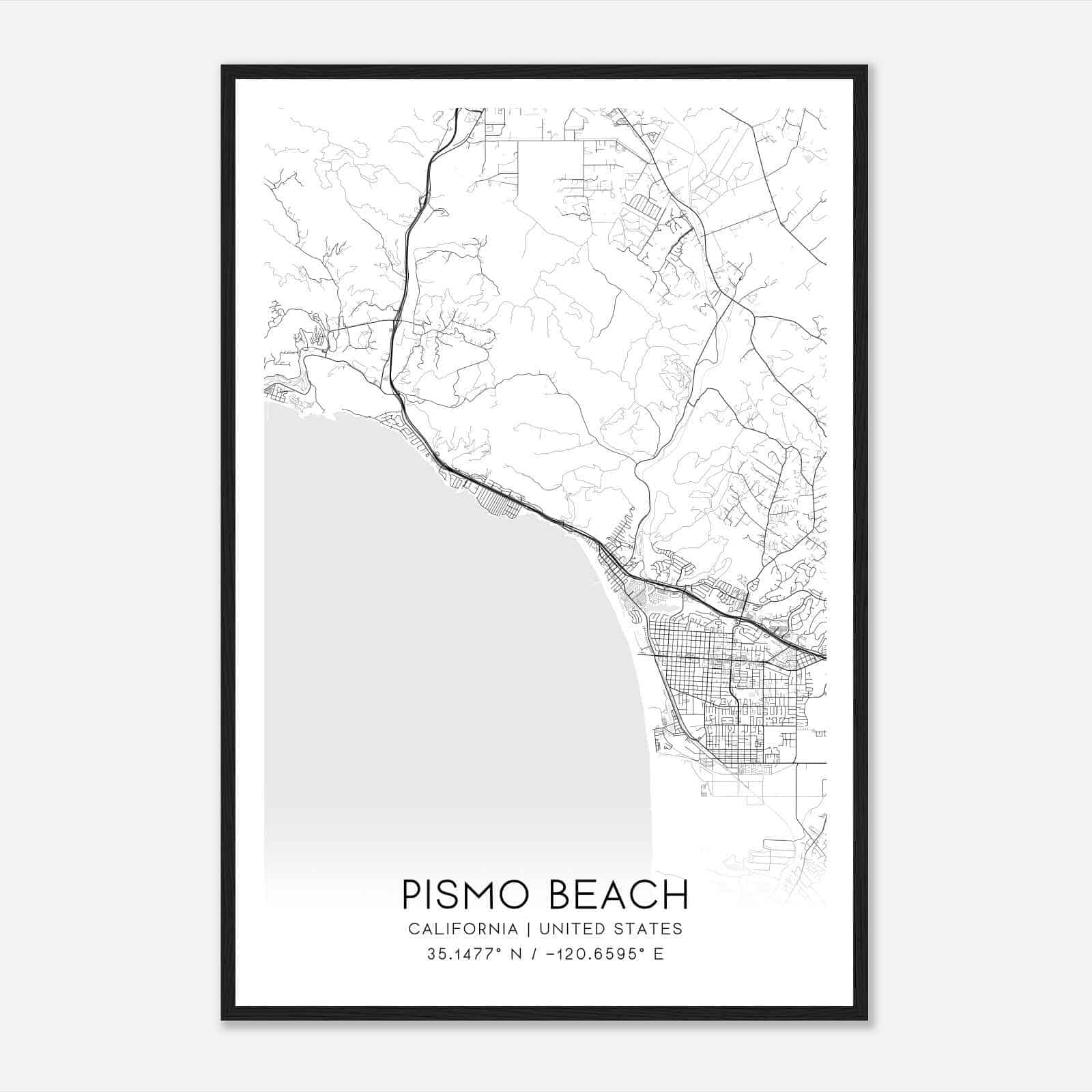 Pismo Beach California Map Poster, Modern Home Decor Wall Art Print ...