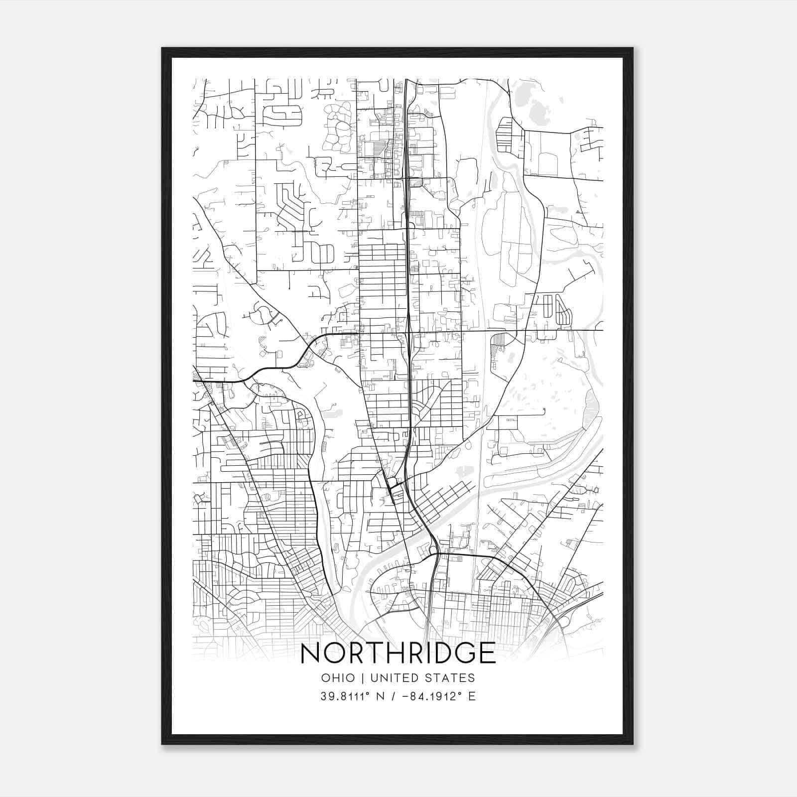 Northridge Ohio Map Poster, Modern Home Decor Wall Art Print - Custom ...
