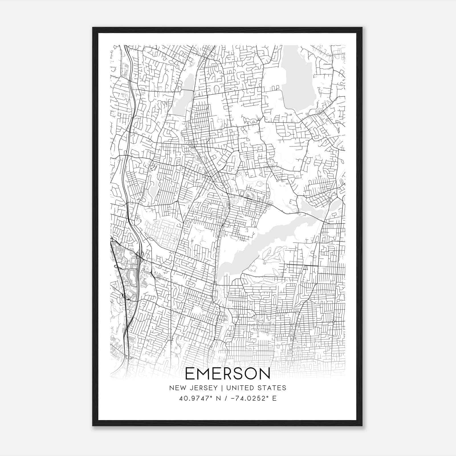 Emerson New Jersey Map Poster, Modern Home Decor Wall Art Print ...