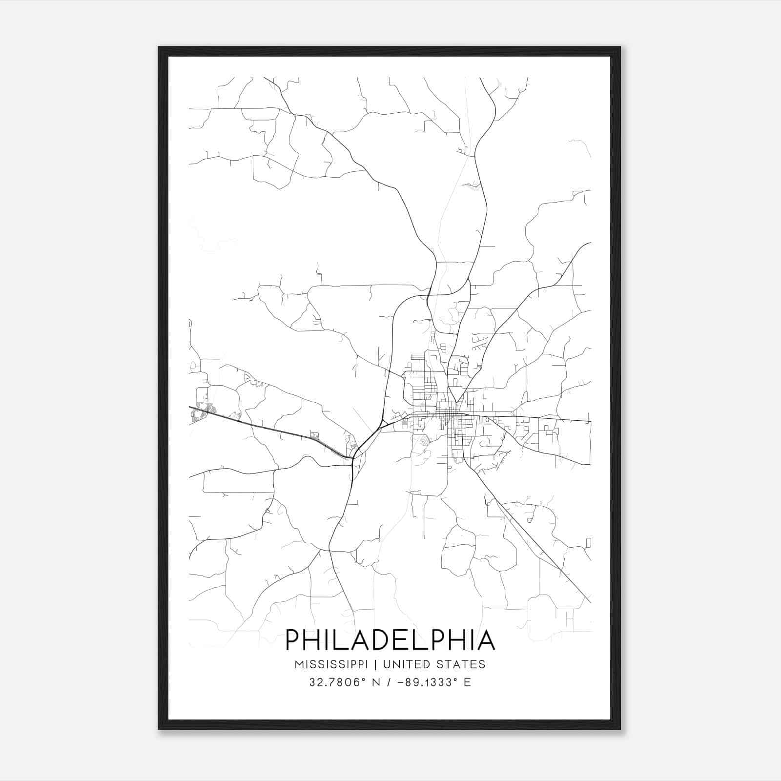 Philadelphia Mississippi Map Poster, Modern Home Decor Wall Art Print ...