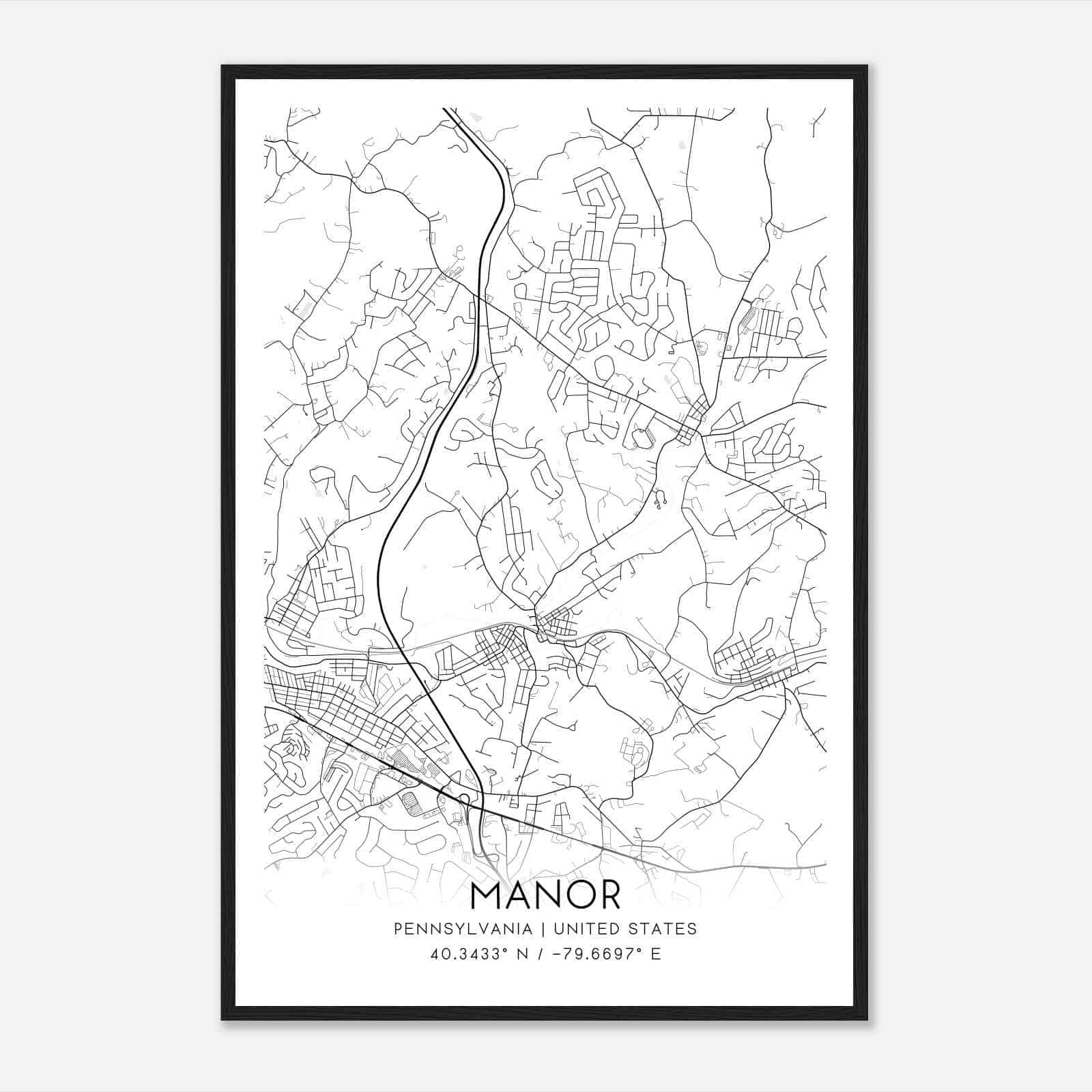 Manor Pennsylvania Map Poster, Modern Home Decor Wall Art Print ...