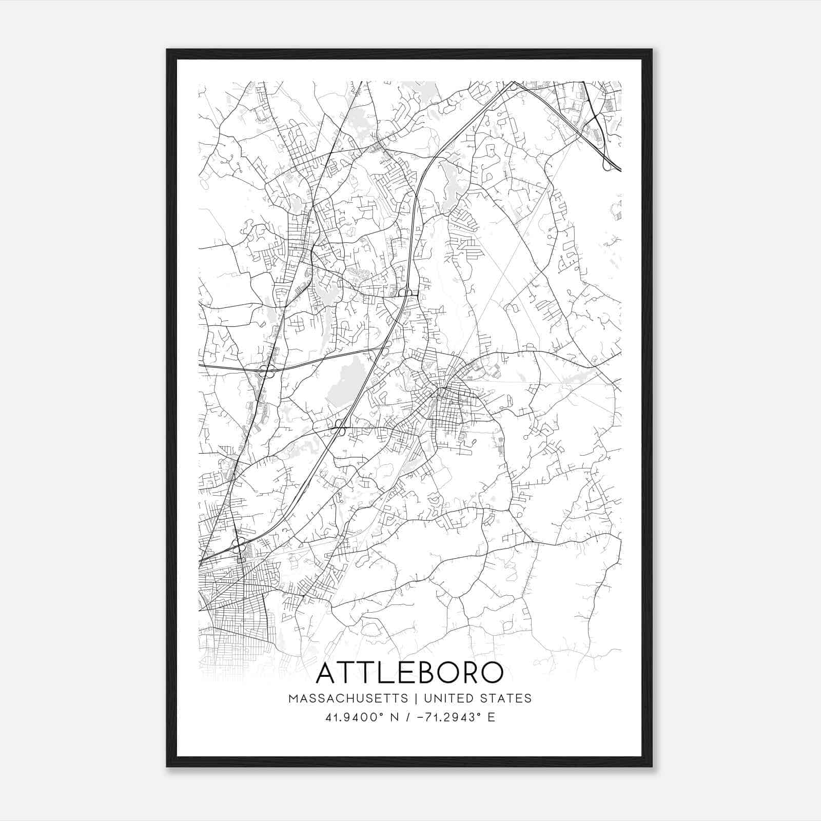 Attleboro Massachusetts Map Poster, Modern Home Decor Wall Art Print ...