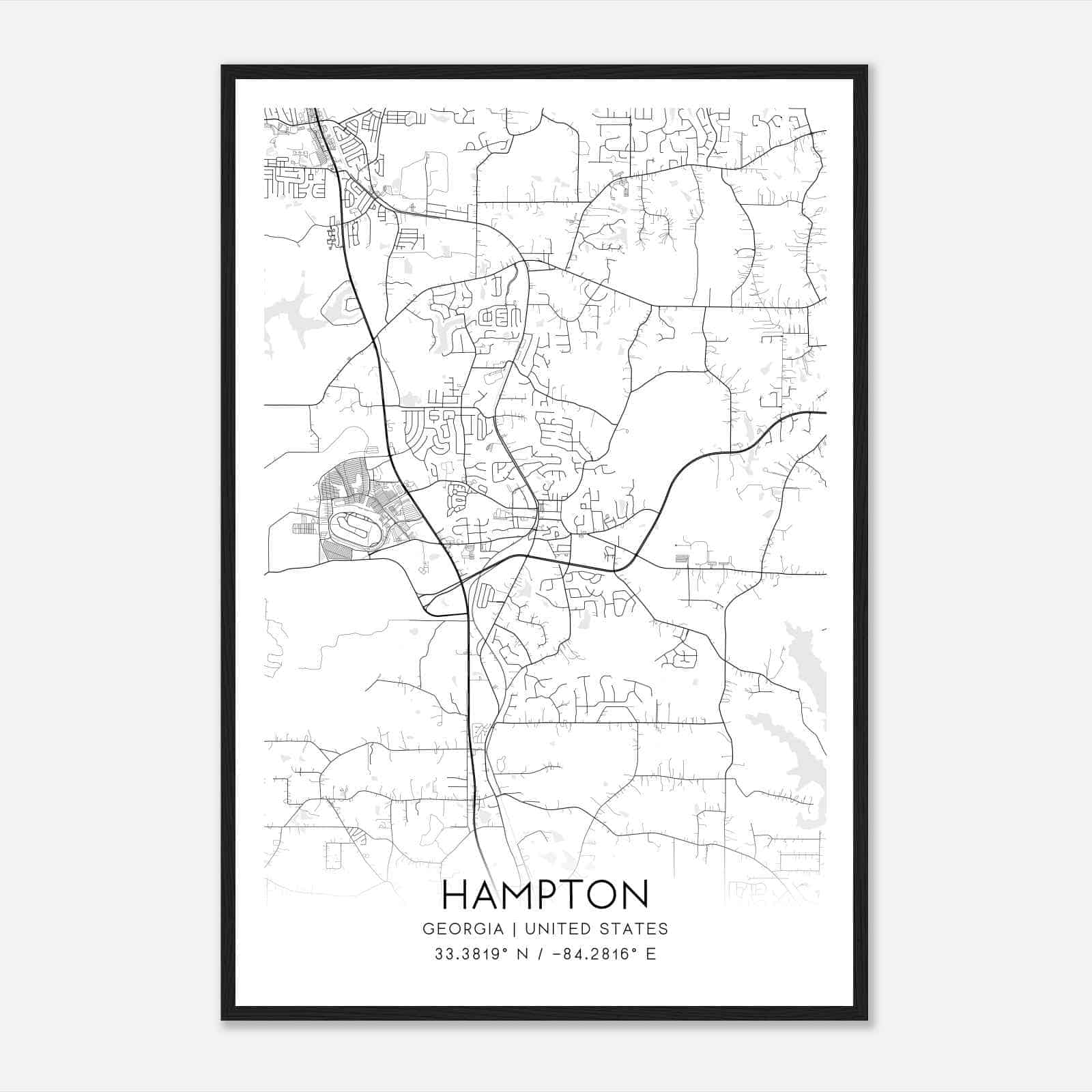 Hampton Georgia Map Poster, Modern Home Decor Wall Art Print - Custom ...