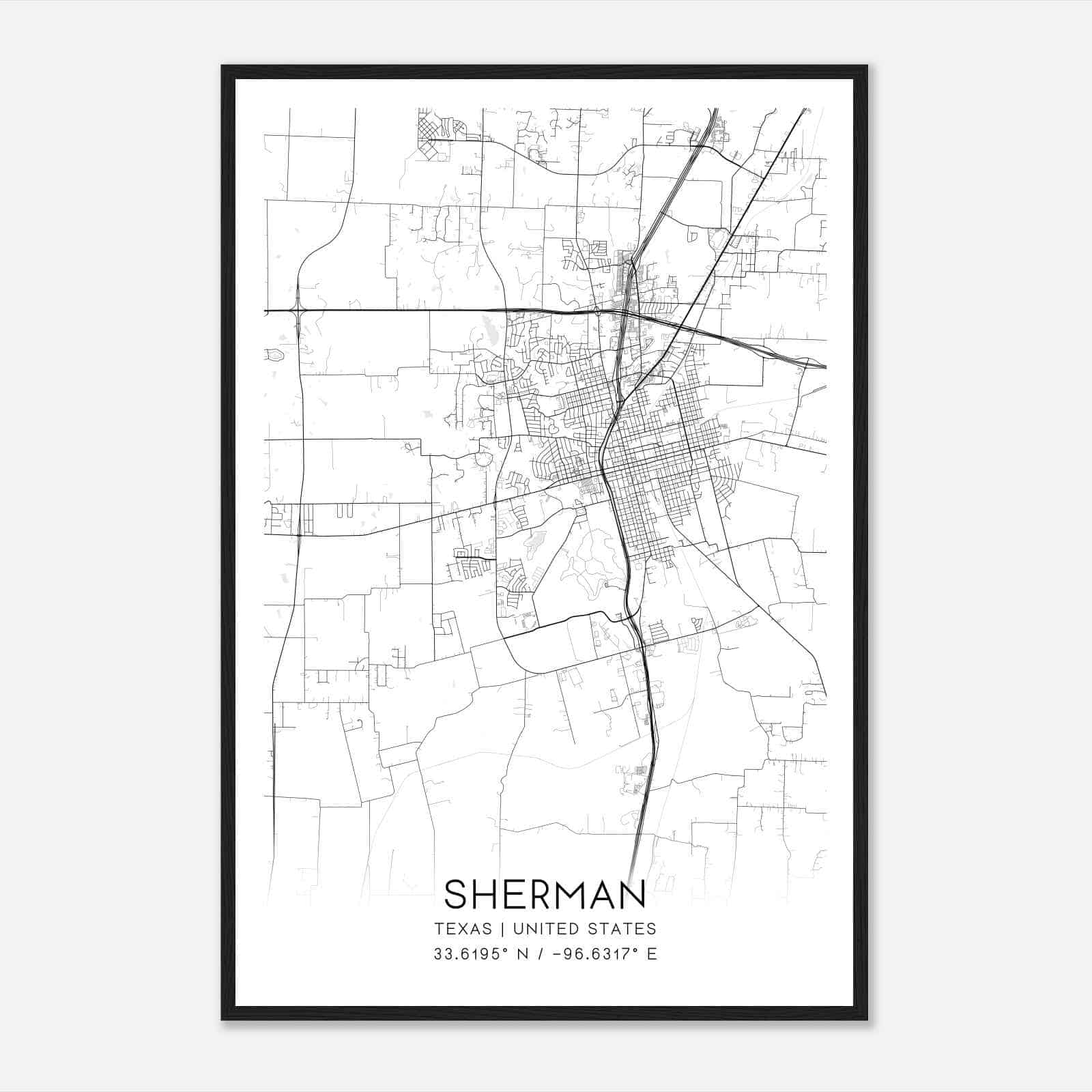 Sherman Texas Map Poster, Modern Home Decor Wall Art Print - Custom ...