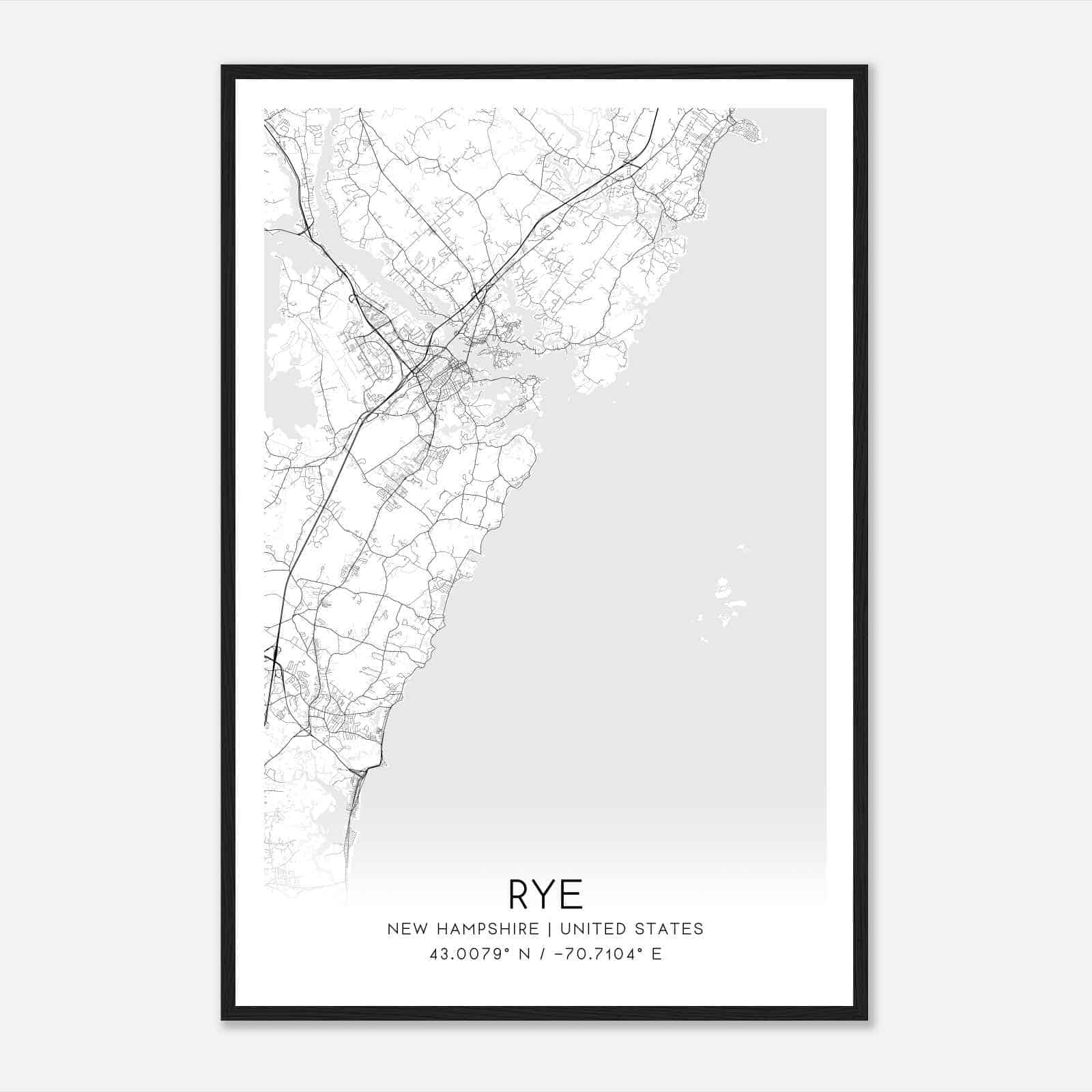 Rye New Hampshire Map Poster, Modern Home Decor Wall Art Print - Custom ...