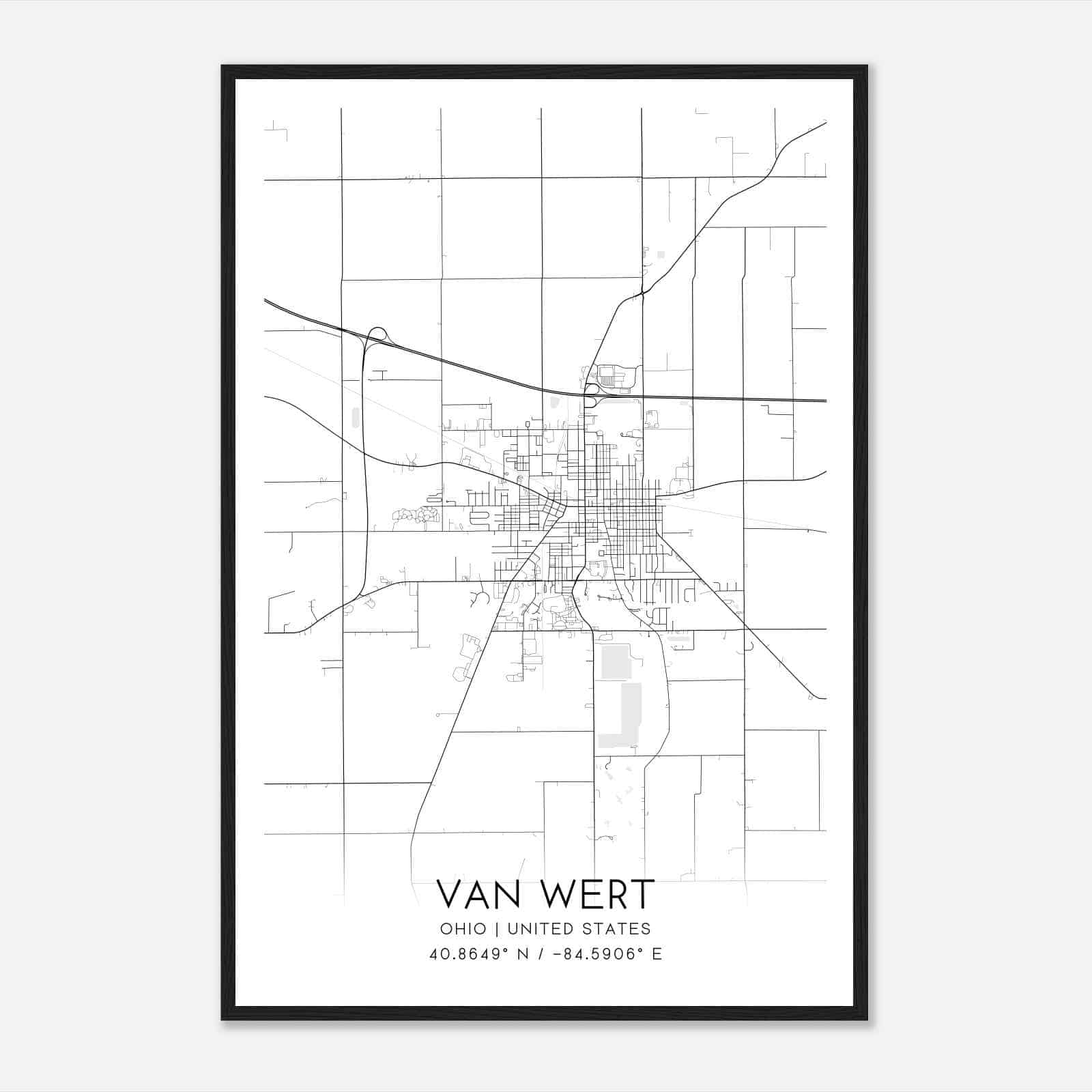 Van Wert Ohio Map Poster, Modern Home Decor Wall Art Print - Custom ...