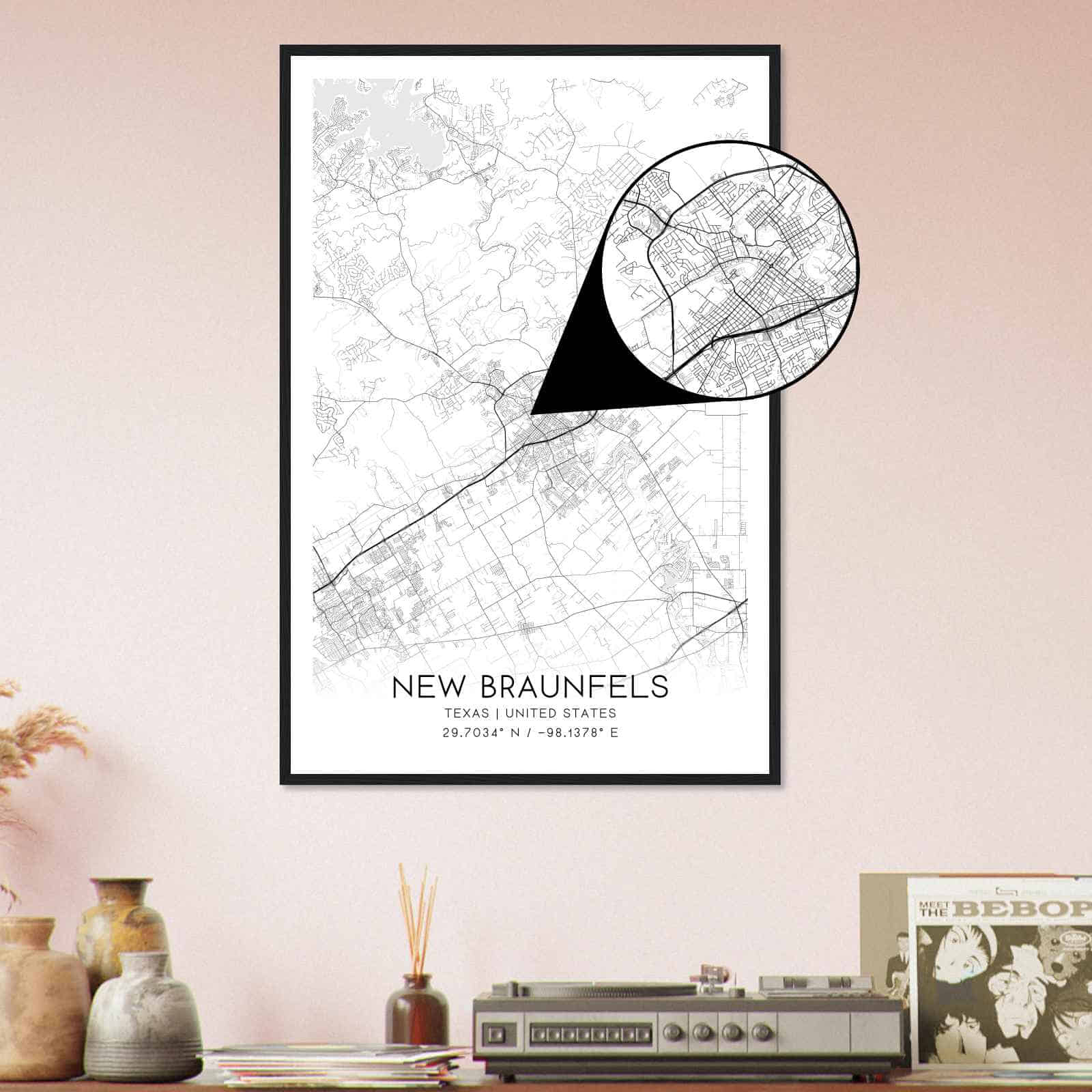 New Braunfels Texas Map Poster, Modern Home Decor Wall Art Print ...