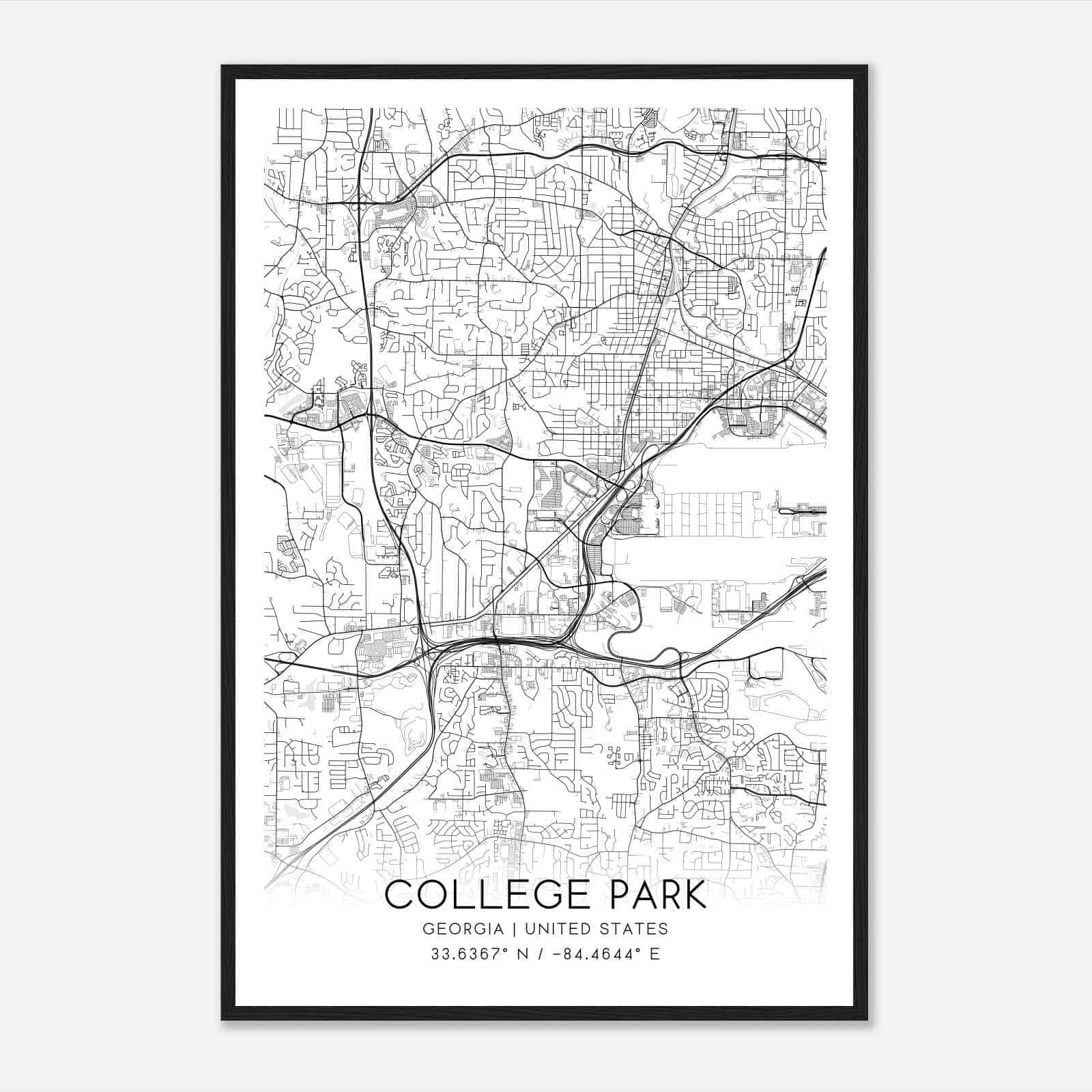 College Park Georgia Map Poster, Modern Home Decor Wall Art Print ...