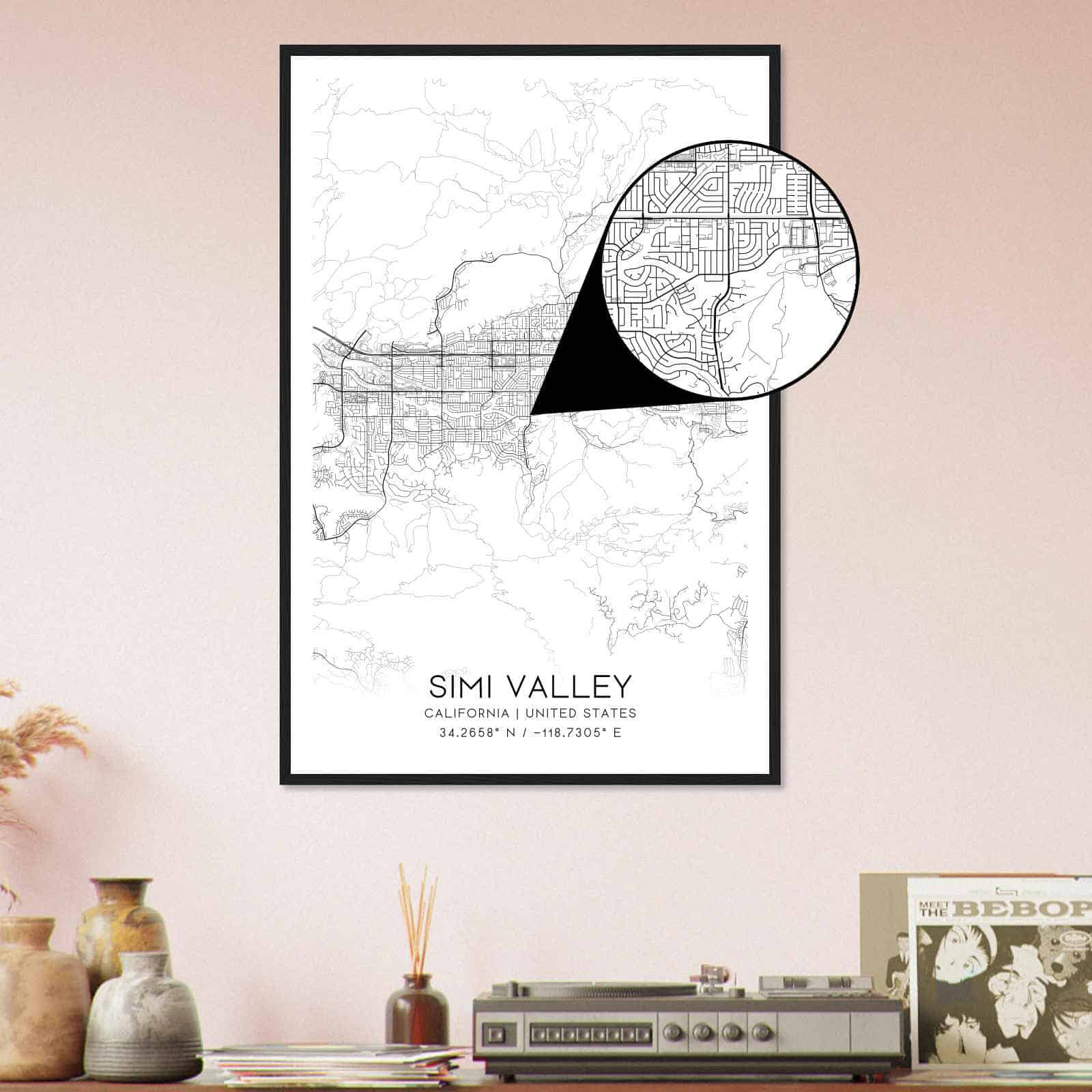 Simi Valley California Map Poster, Modern Home Decor Wall Art Print ...