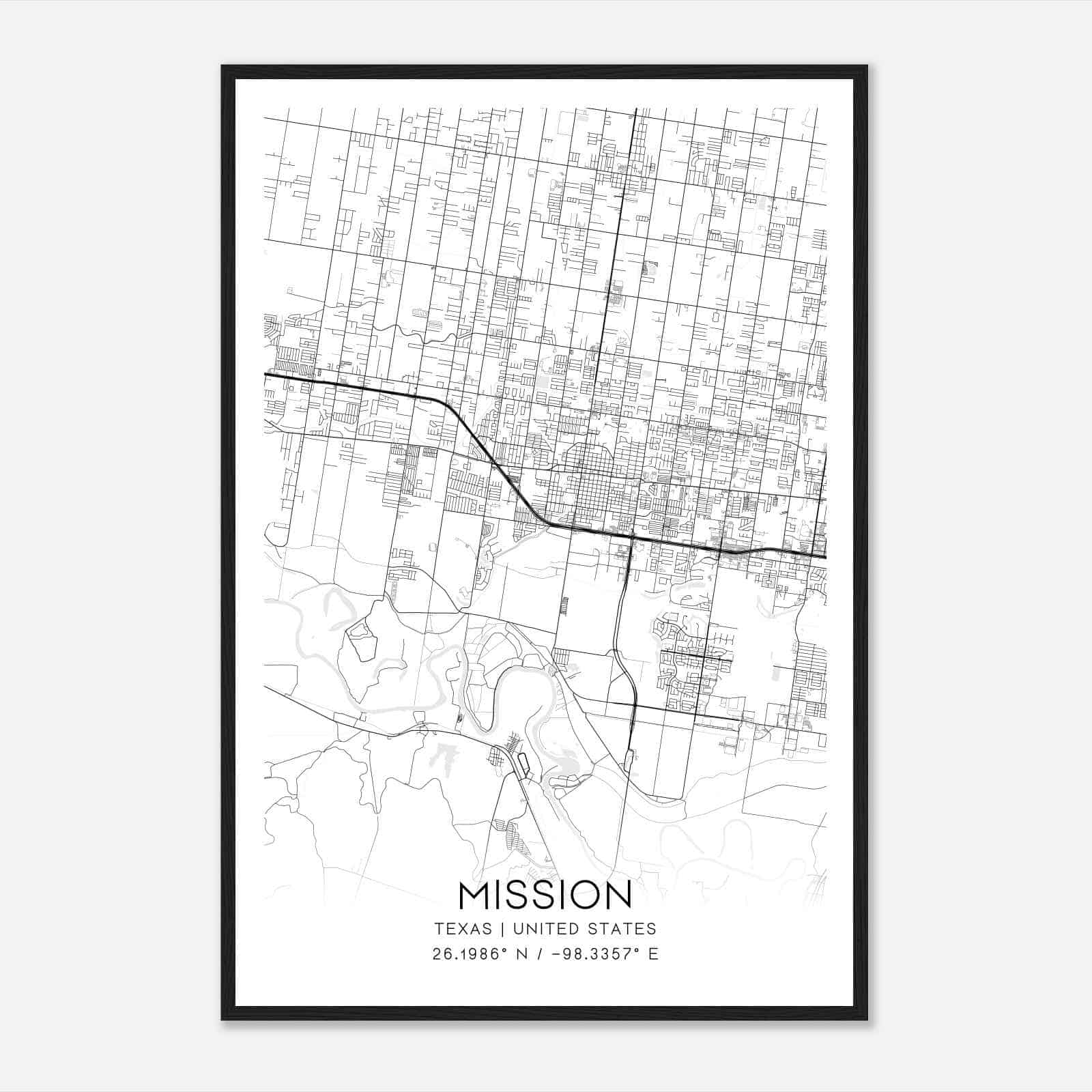 Mission Texas Map Poster, Modern Home Decor Wall Art Print - Custom ...