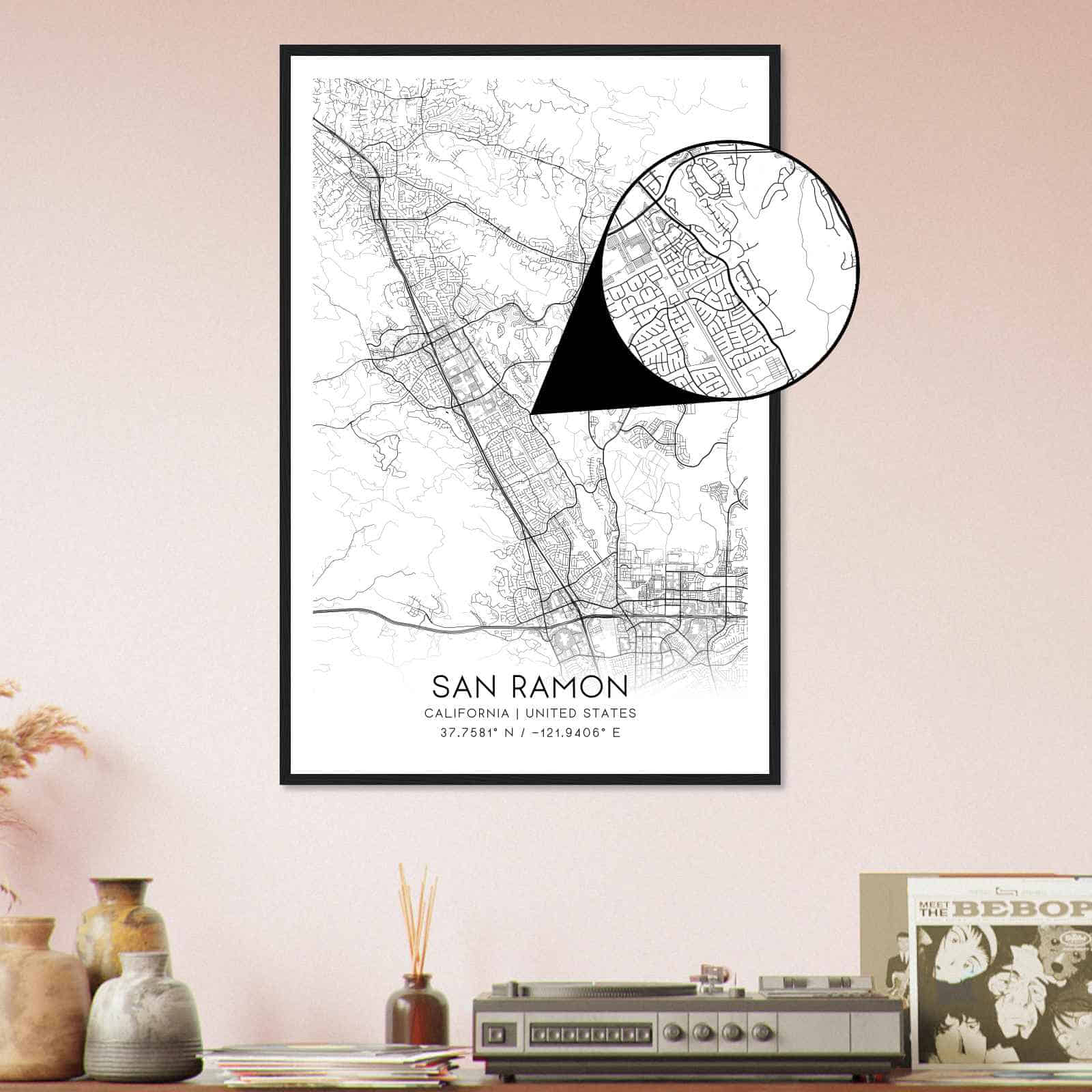 San Ramon California Map Poster, Modern Home Decor Wall Art Print ...