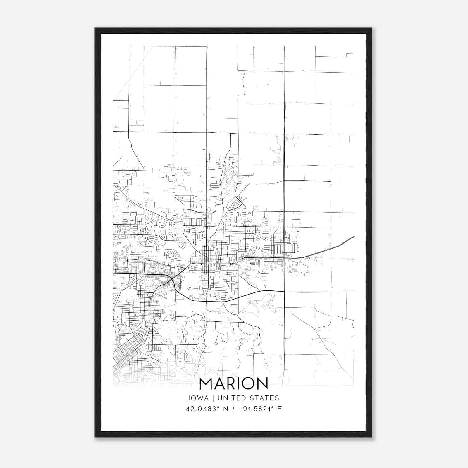 Marion Iowa Map Poster, Modern Home Decor Wall Art Print - Custom Maps ...